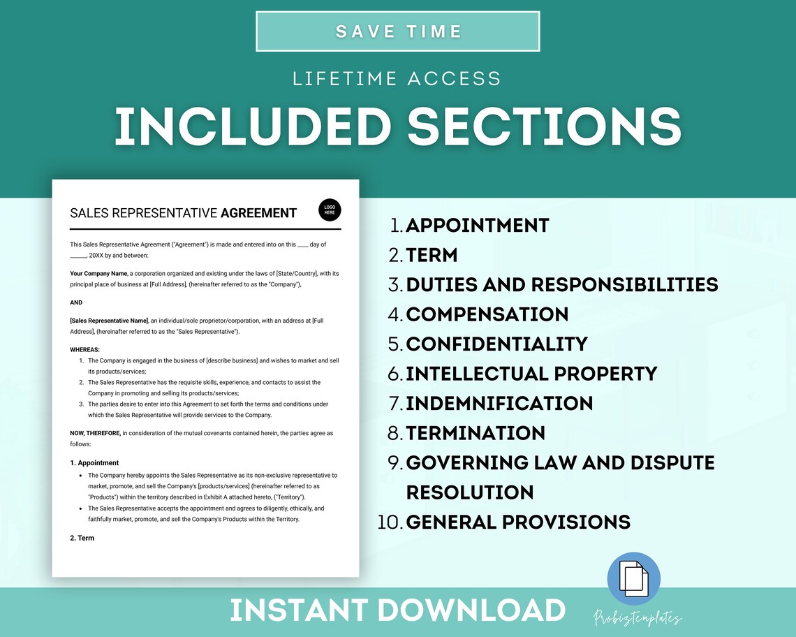 Sales Representative Agreement Template, Sales Rep Contract, Sales ...