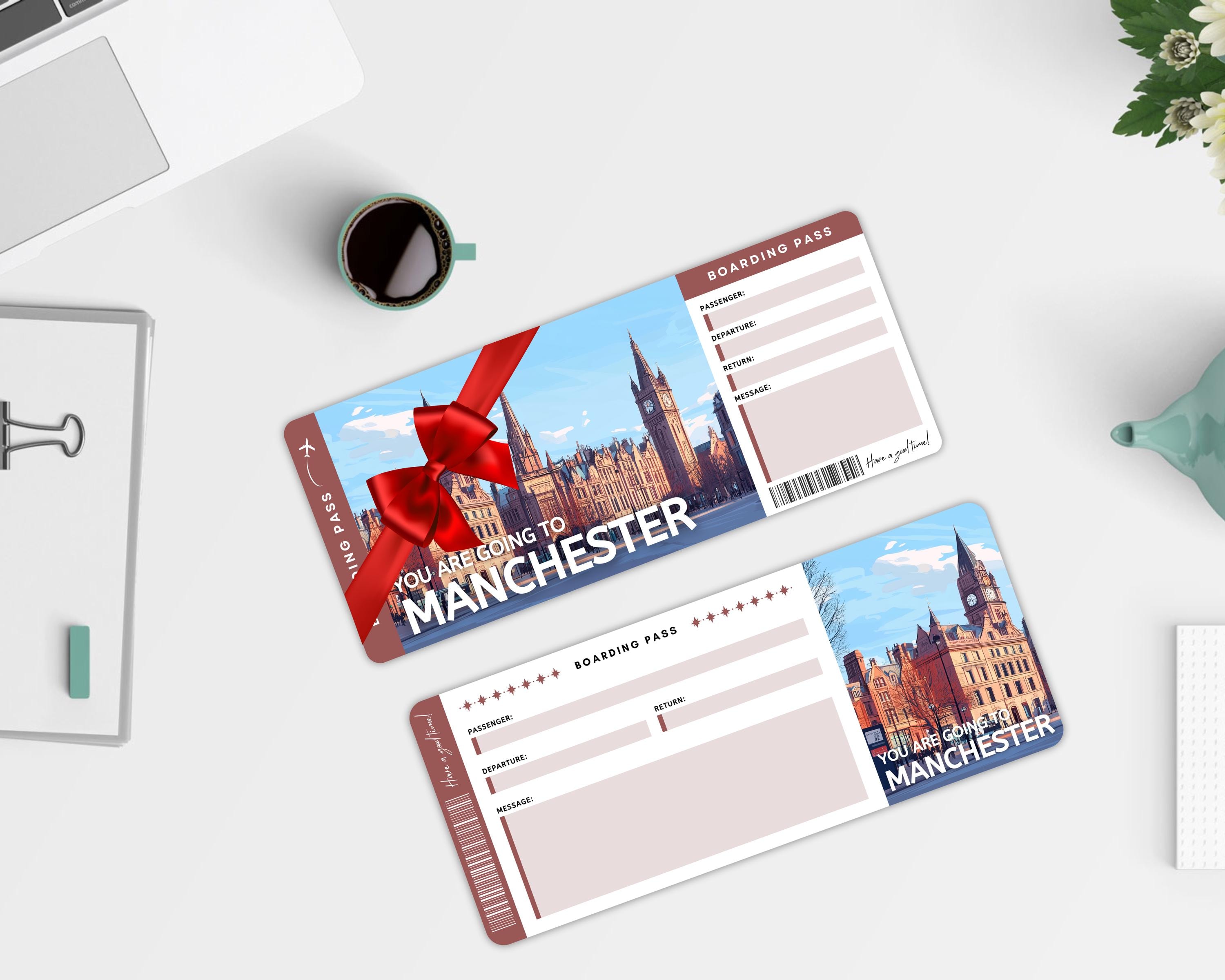 Printable Manchester Surprise Gift Ticket, Editable England Vacation ...