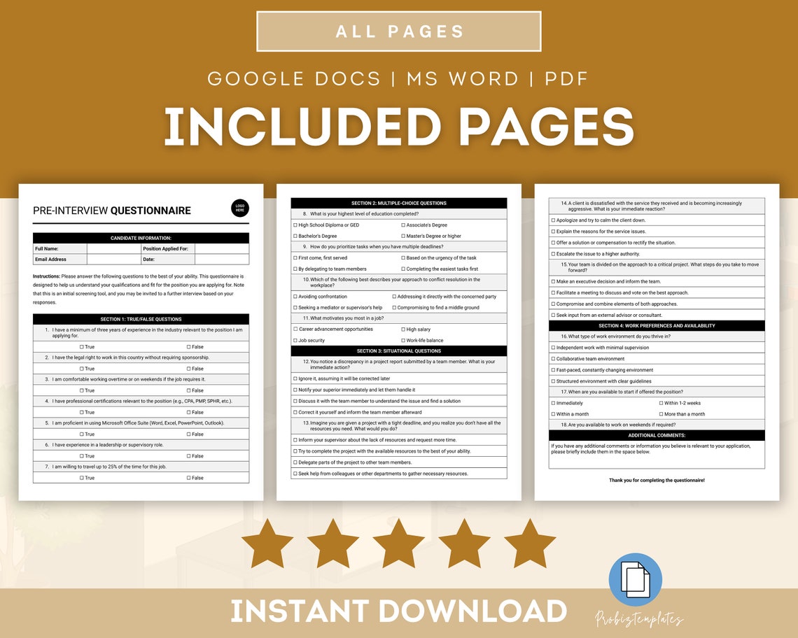 Pre-interview Questionnaire Template, Candidate Pre-interview Questions ... Pre-interview Questionnaire Template, Candidate Pre-interview Questions ...