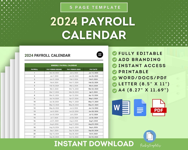 2024 Payroll Calendar, Biweekly, Weekly, Semi-monthly, Monthly Payroll ...
