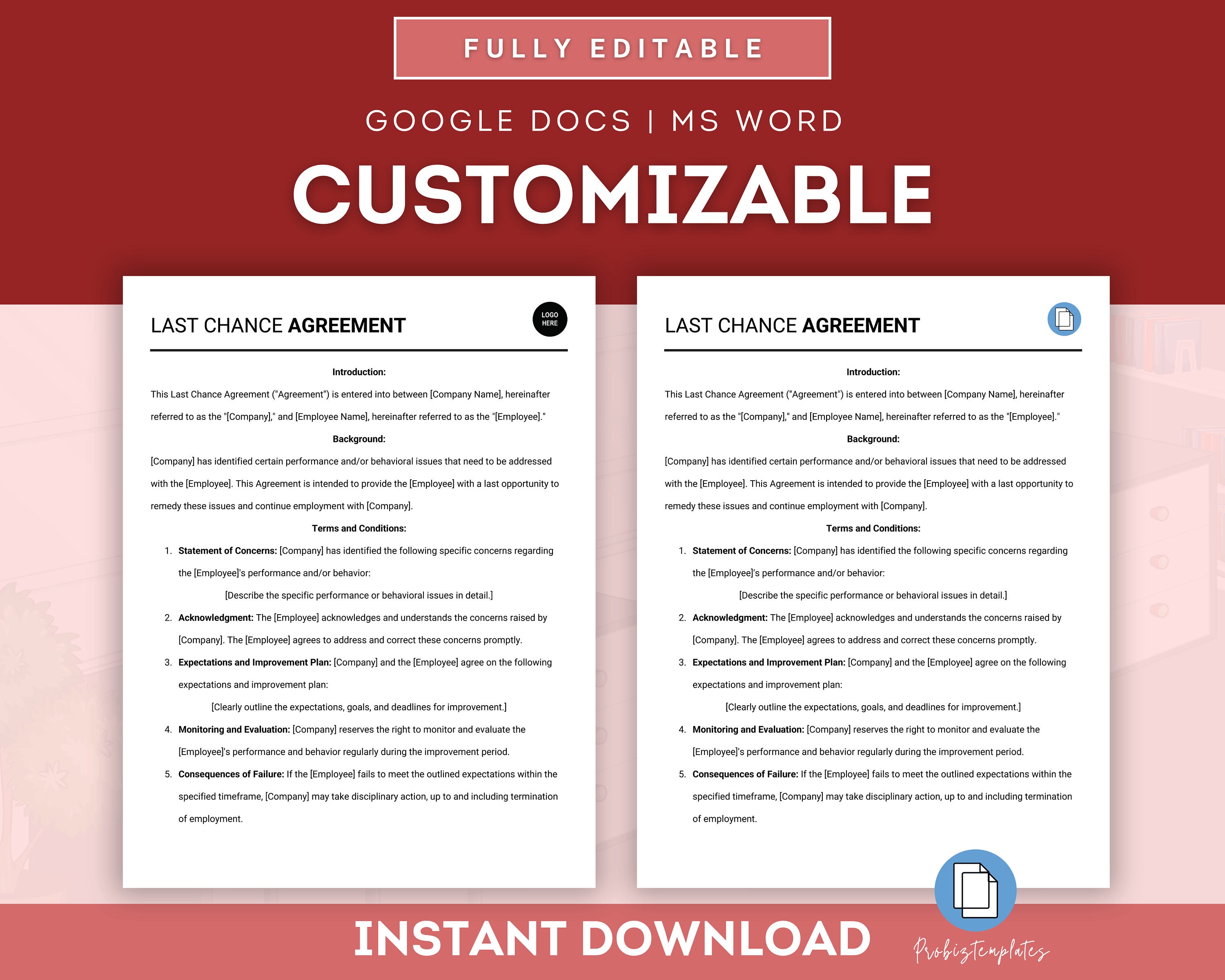 Employee Last Chance Agreement, Employee Disciplinary Action Form ...