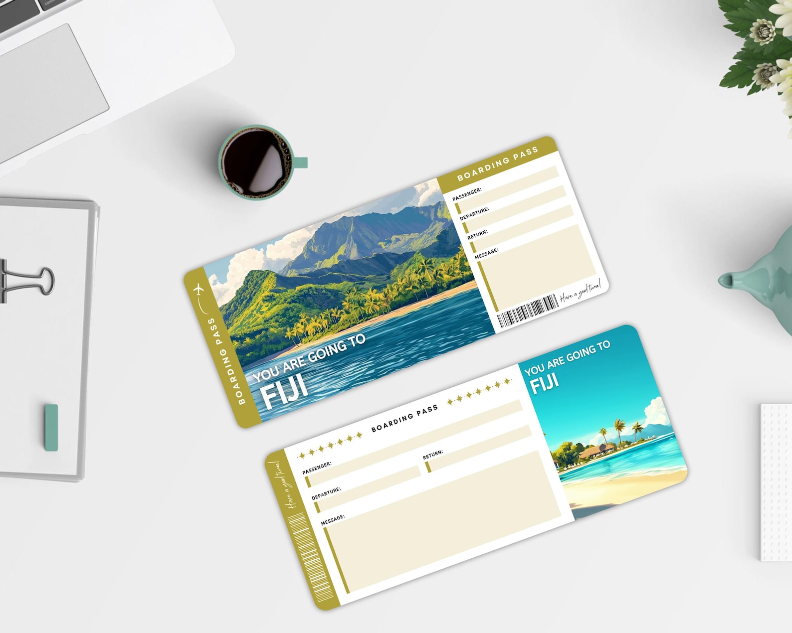 Printable Fiji Surprise Gift Ticket, Editable Fiji Boarding Pass ...