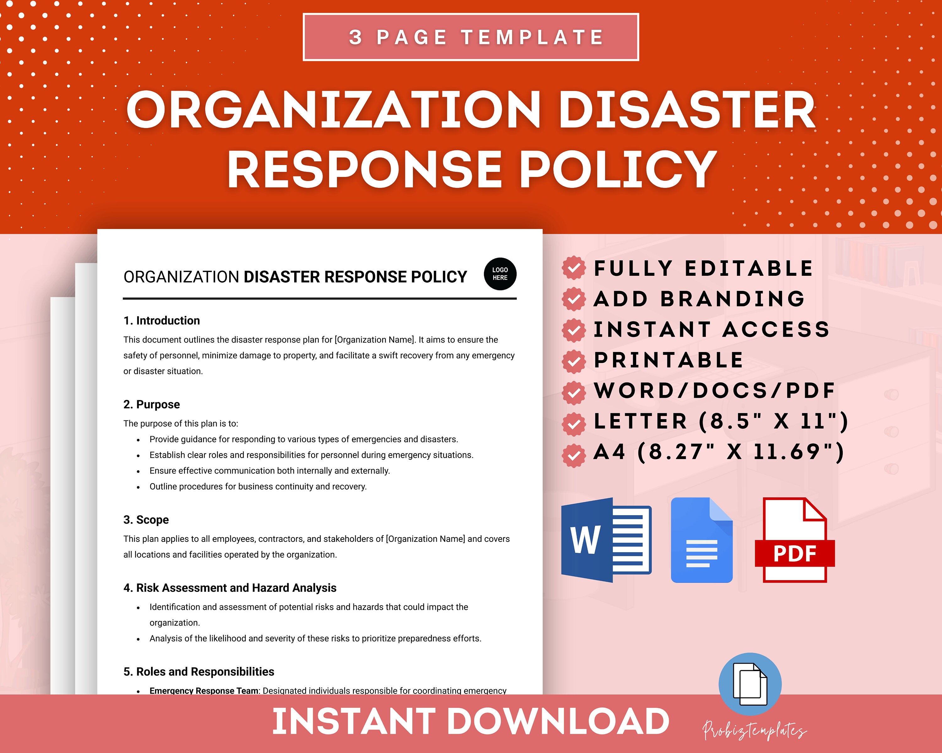 Organization Disaster Response Plan Template, Emergency Response Plan ...
