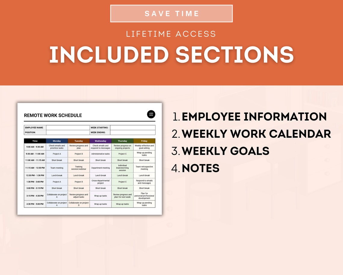 Remote Work Schedule Template, Virtual Work Timetable, Telecommuting ...