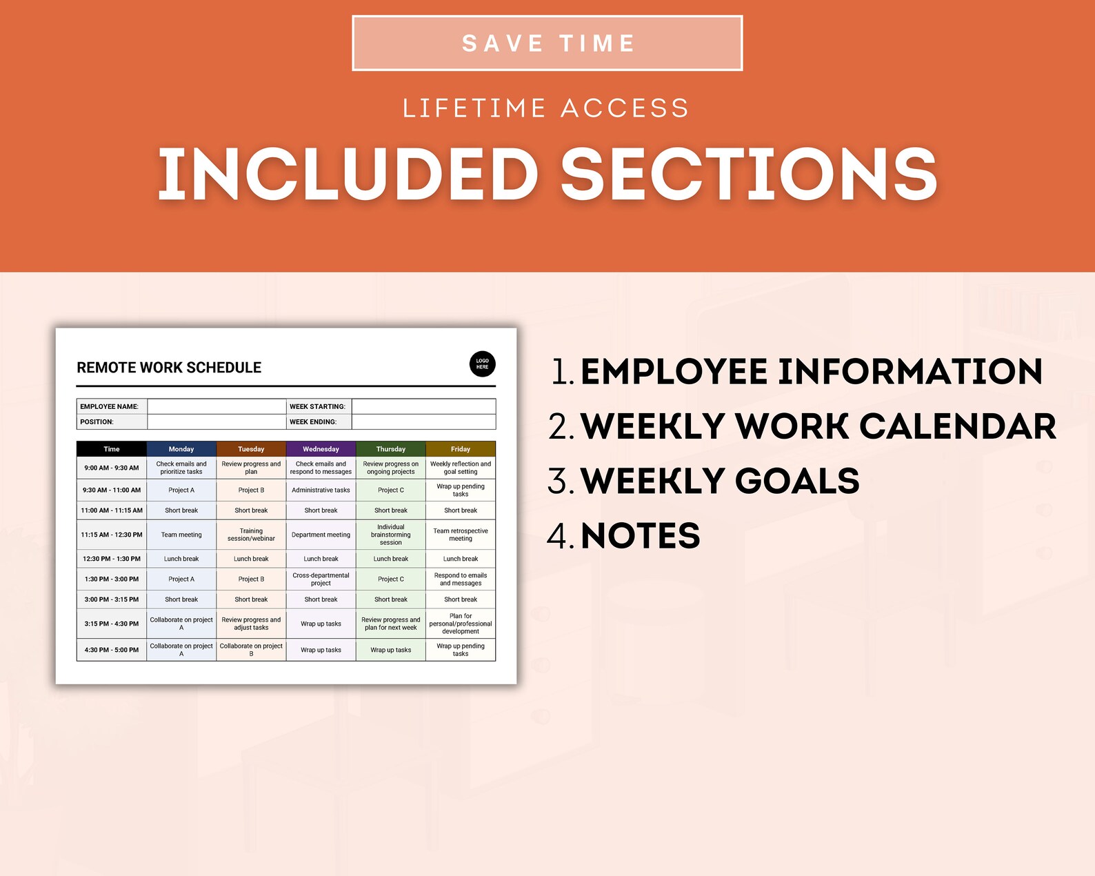 Remote Work Schedule Template, Virtual Work Timetable, Telecommuting ...