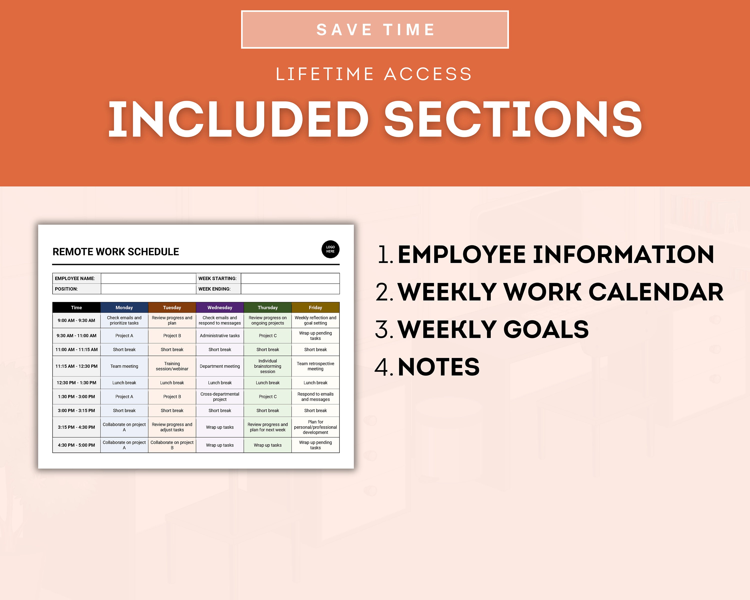 Remote Work Schedule Template, Virtual Work Timetable, Telecommuting ...