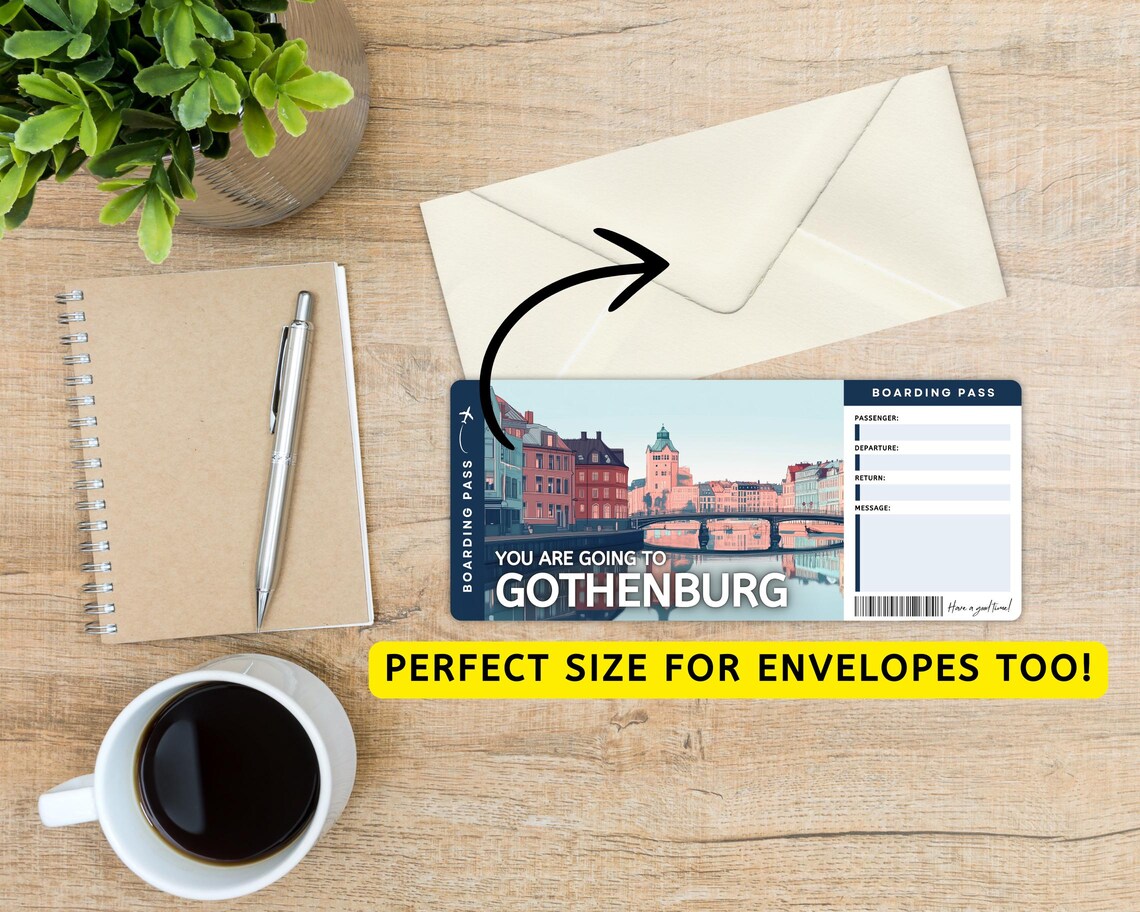 Printable Gothenburg Surprise Gift Ticket, Editable Sweden Boarding ...