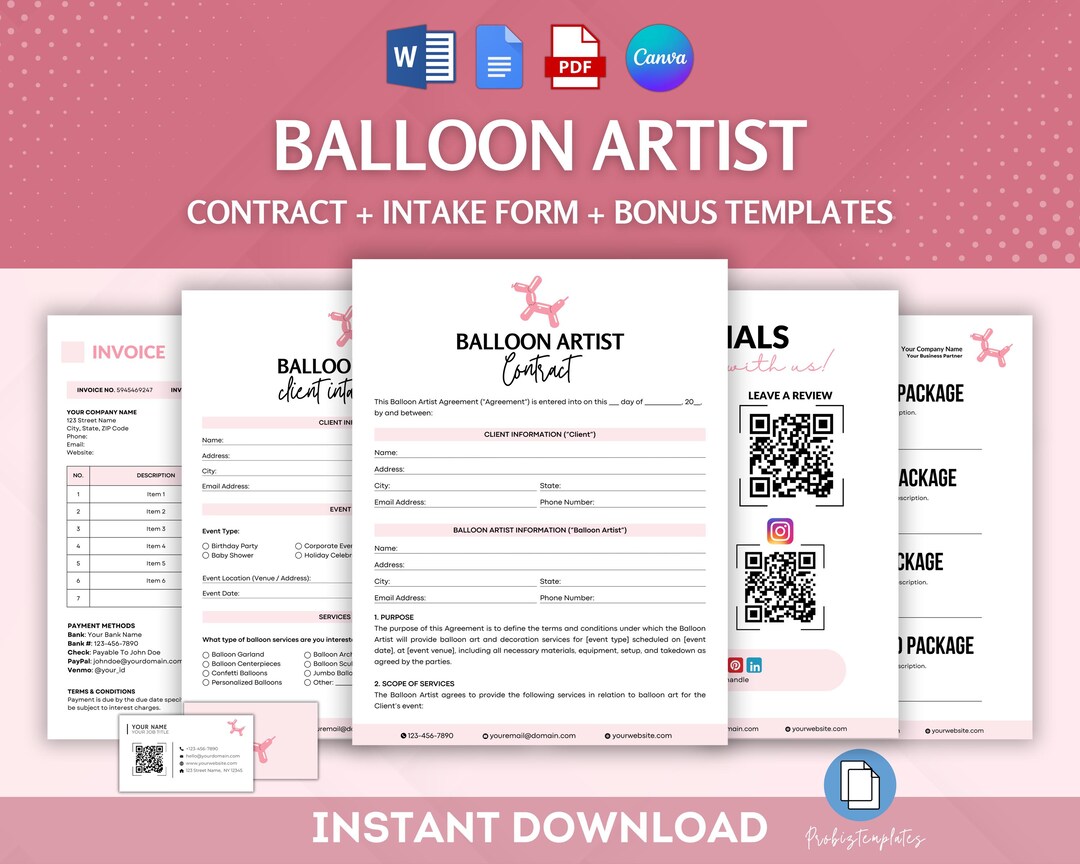 Balloon Artist Contract Bundle, Balloon Services Agreement Template ...