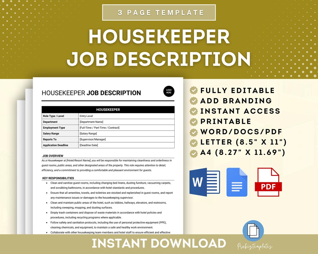 Housekeeper Job Description Template, Residential Housekeeper Job ...