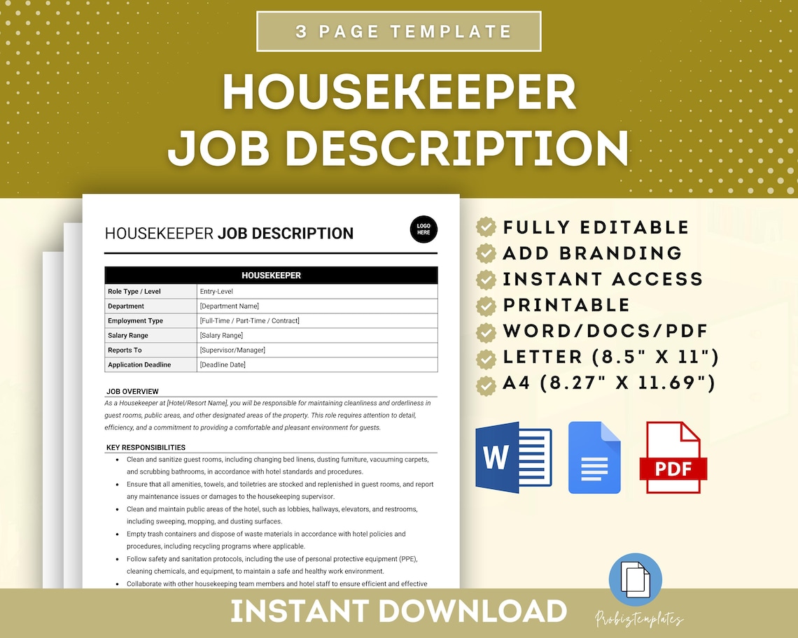 Housekeeper Job Description Template, Residential Housekeeper Job ...
