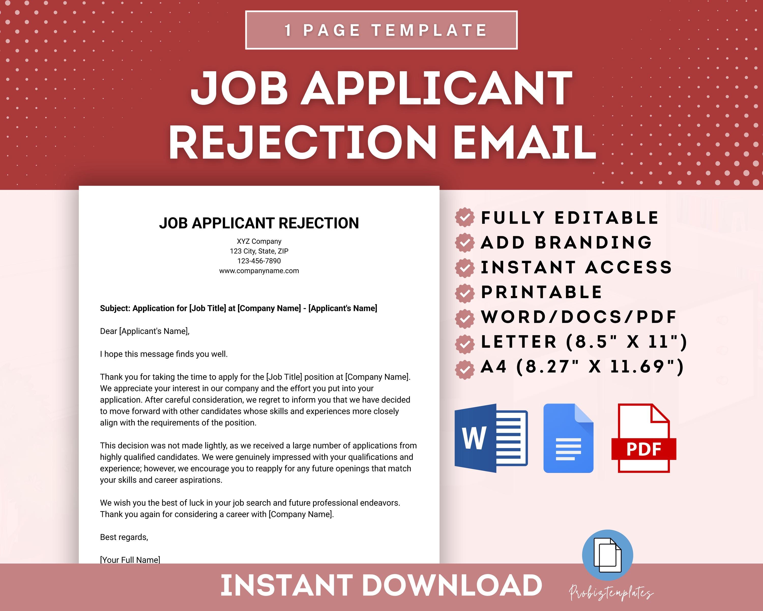 Job Applicant Rejection Letter Template, Candidate Rejection Letter ... Job Applicant Rejection Letter Template, Candidate Rejection Letter ...