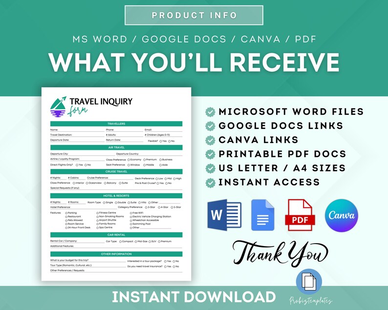 Travel Agency Forms Bundle, Travel Agency Contract, Travel Inquiry Form ...