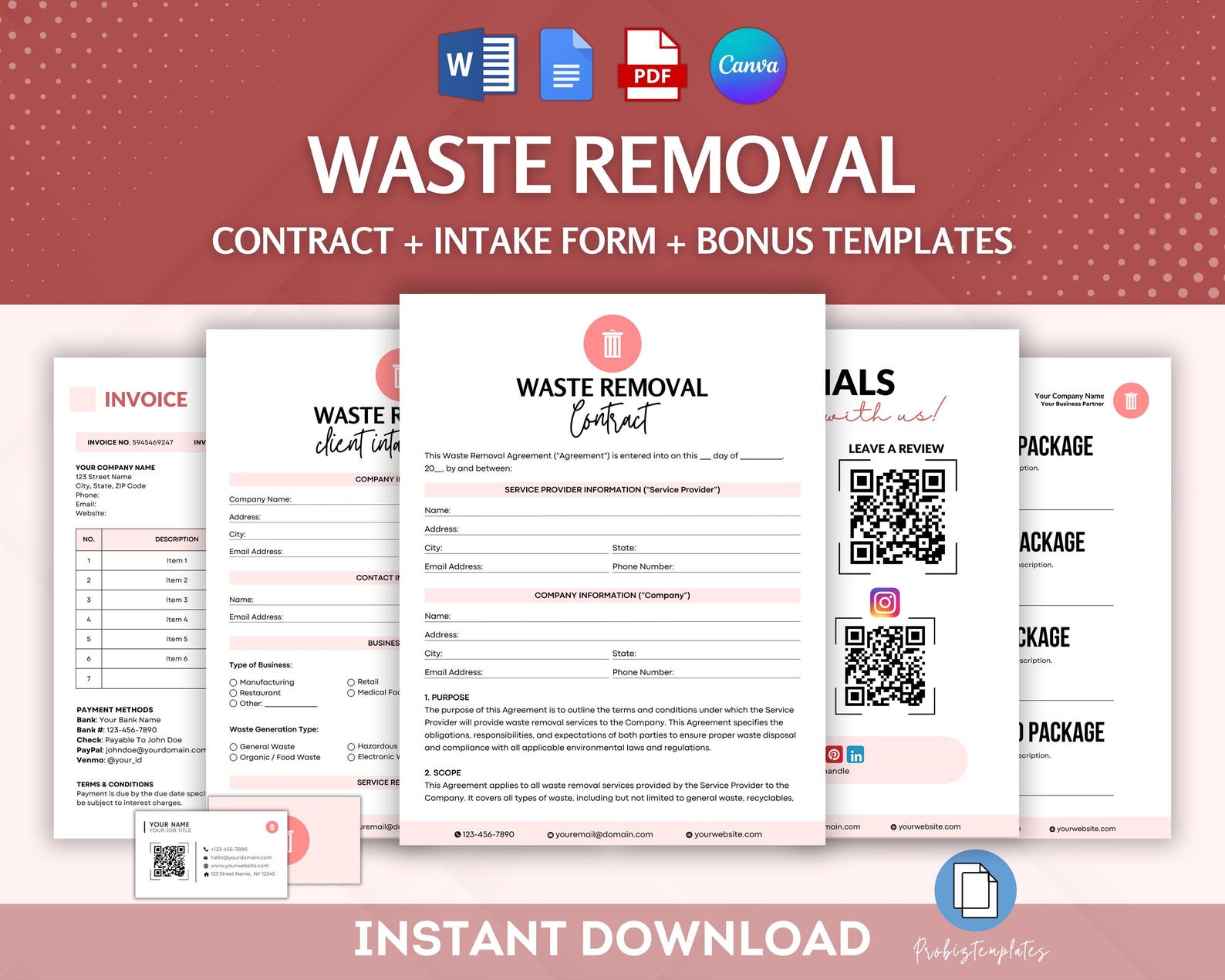 Waste Removal Contract Bundle, Disposal Service Agreement Template ...