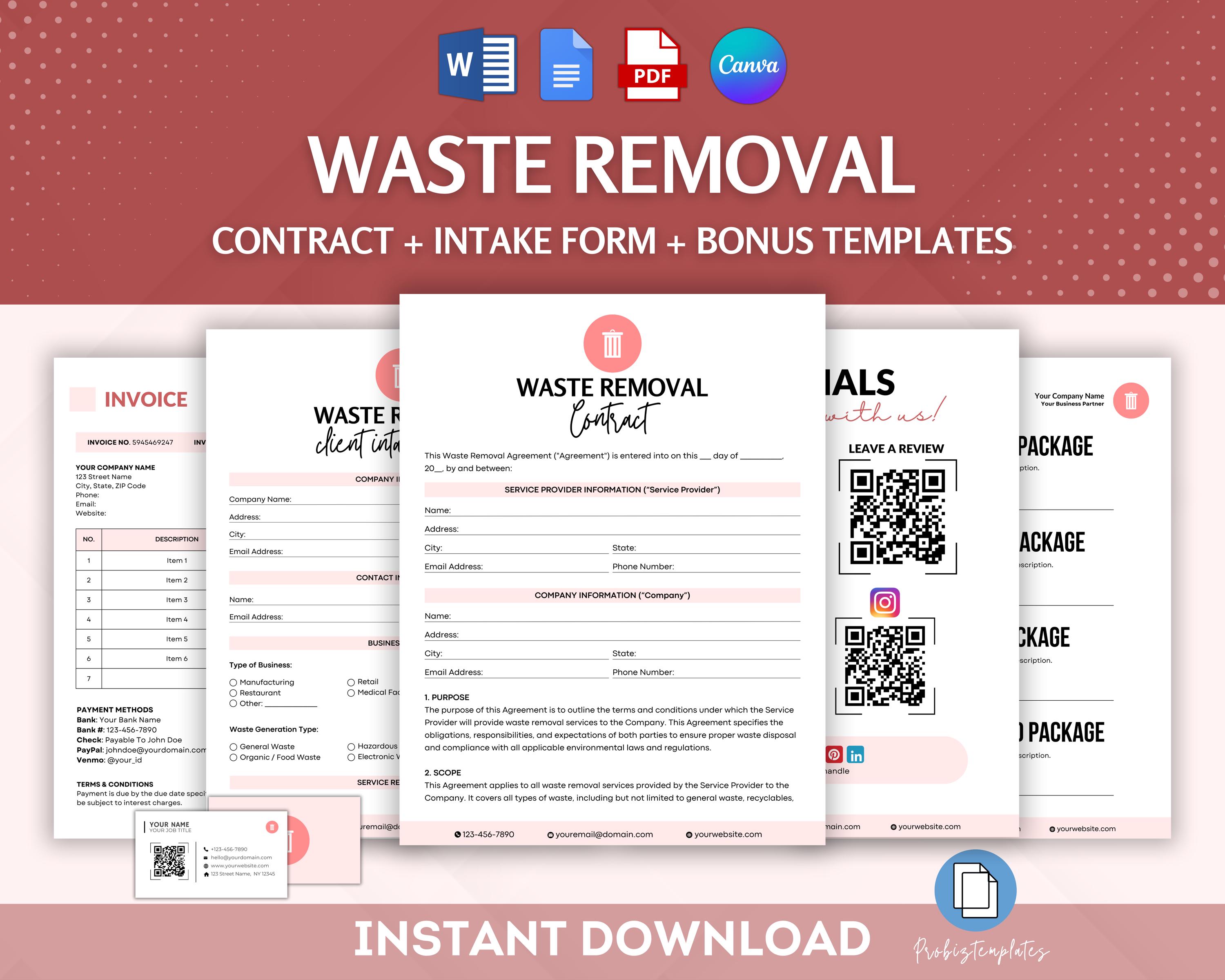Waste Removal Contract Bundle, Disposal Service Agreement Template ...