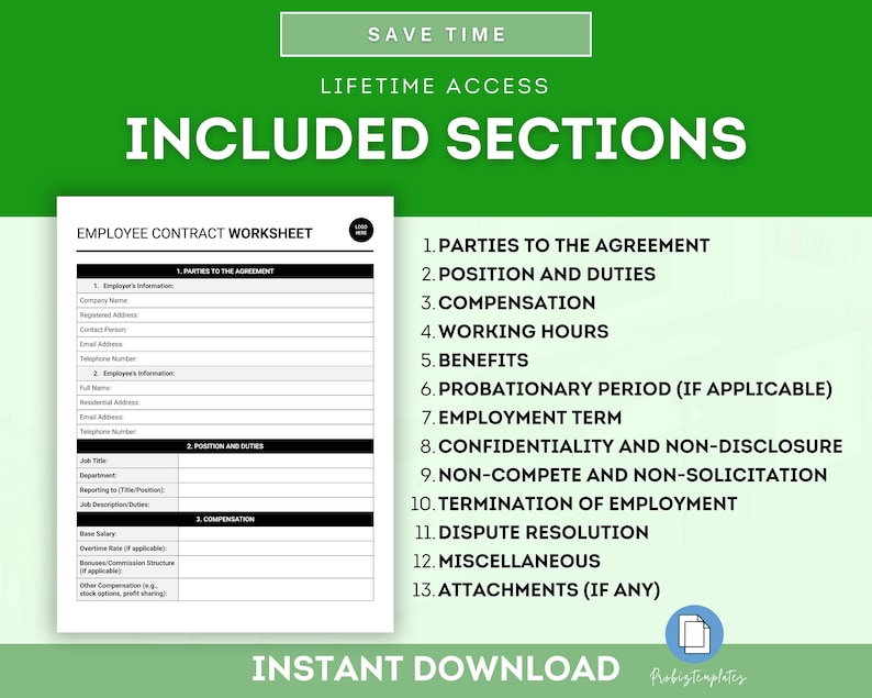 Employment Contract Worksheet Template, Job Contract Worksheet ...