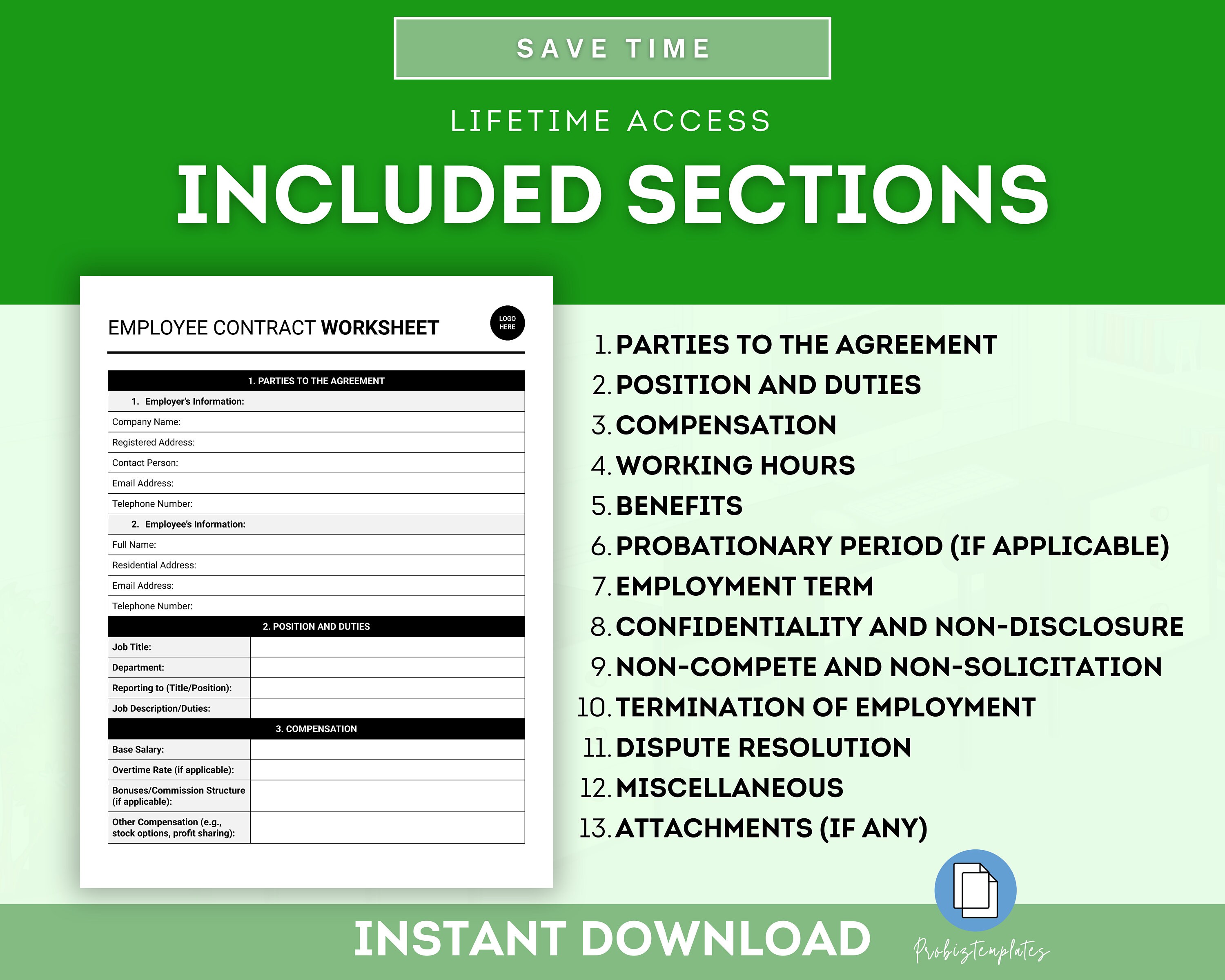 Employment Contract Worksheet Template, Job Contract Worksheet ...