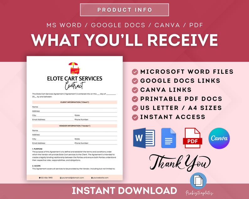 Elote Cart Contract Bundle, Vendor Agreement Template, Street Food ...