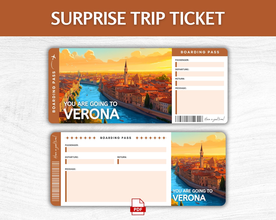 Printable Verona Surprise Gift Ticket, Editable Italy Boarding Pass, Printable Verona Vacation ...