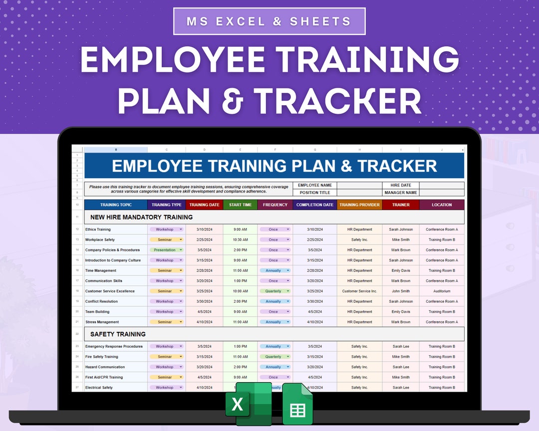 Employee Training Plan and Tracker Template for Microsoft Excel and ...