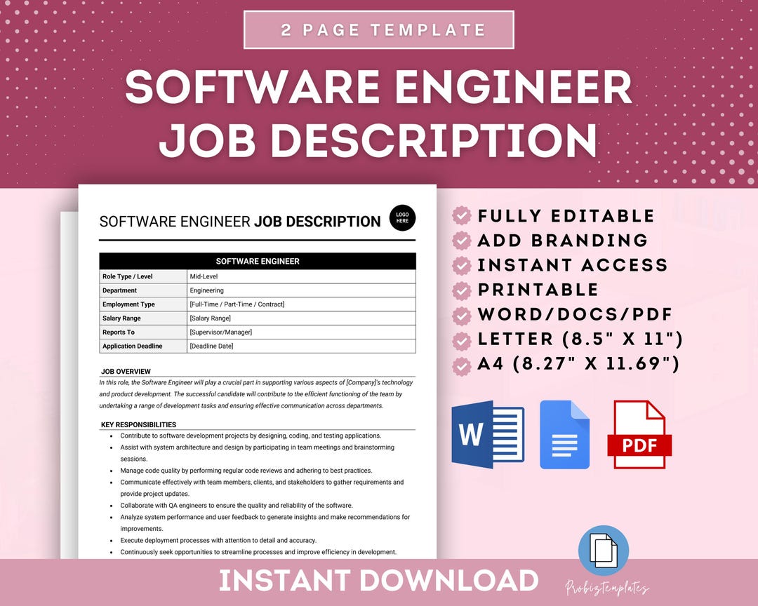 Software Engineer Job Description Template, Software Developer Role ...