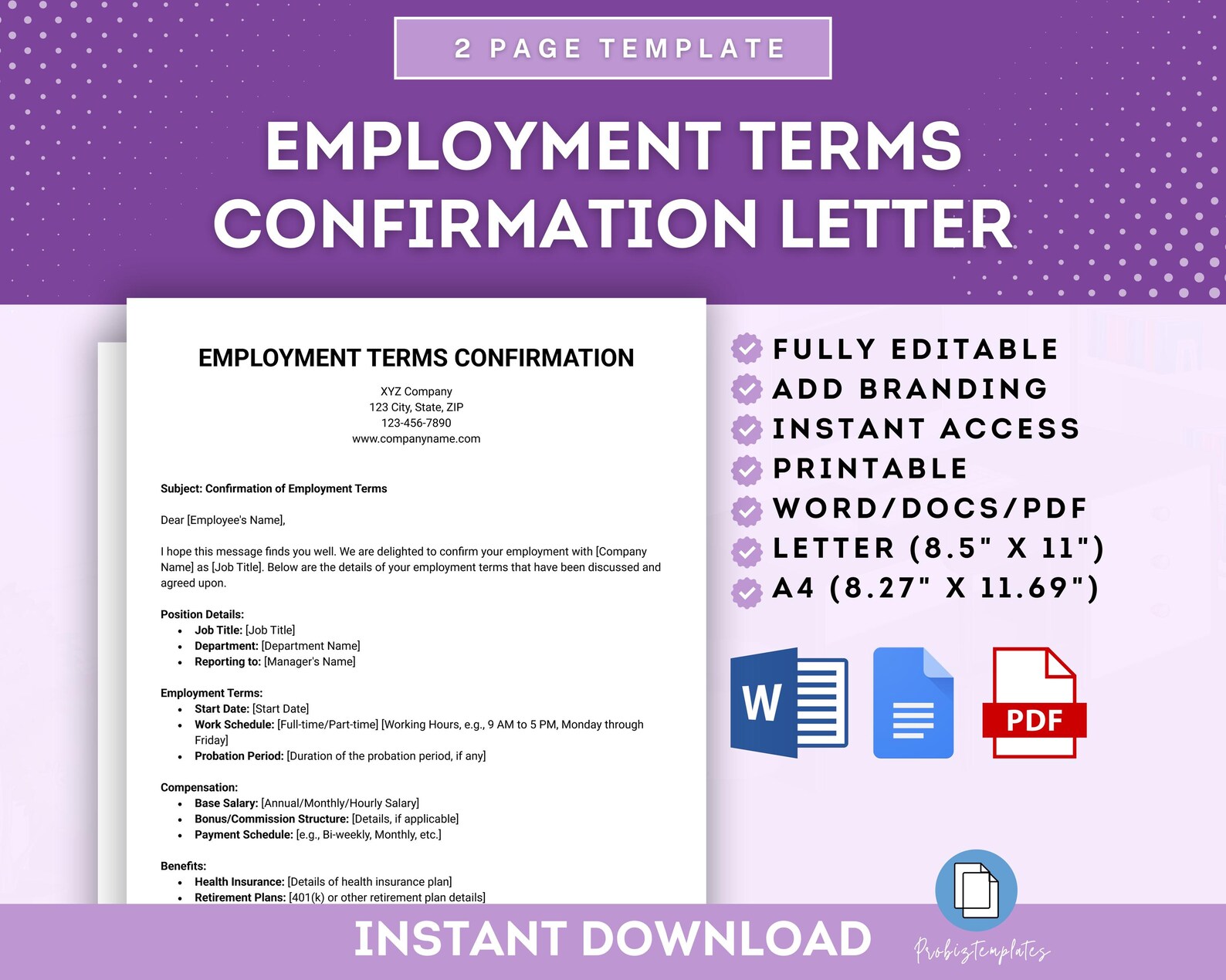 Employment Terms Confirmation Letter Template, Job Terms Confirmation ...