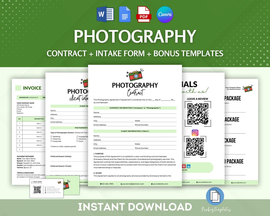 Photography Contract Bundle, Photo Shoot Agreement Template, Commercial ...