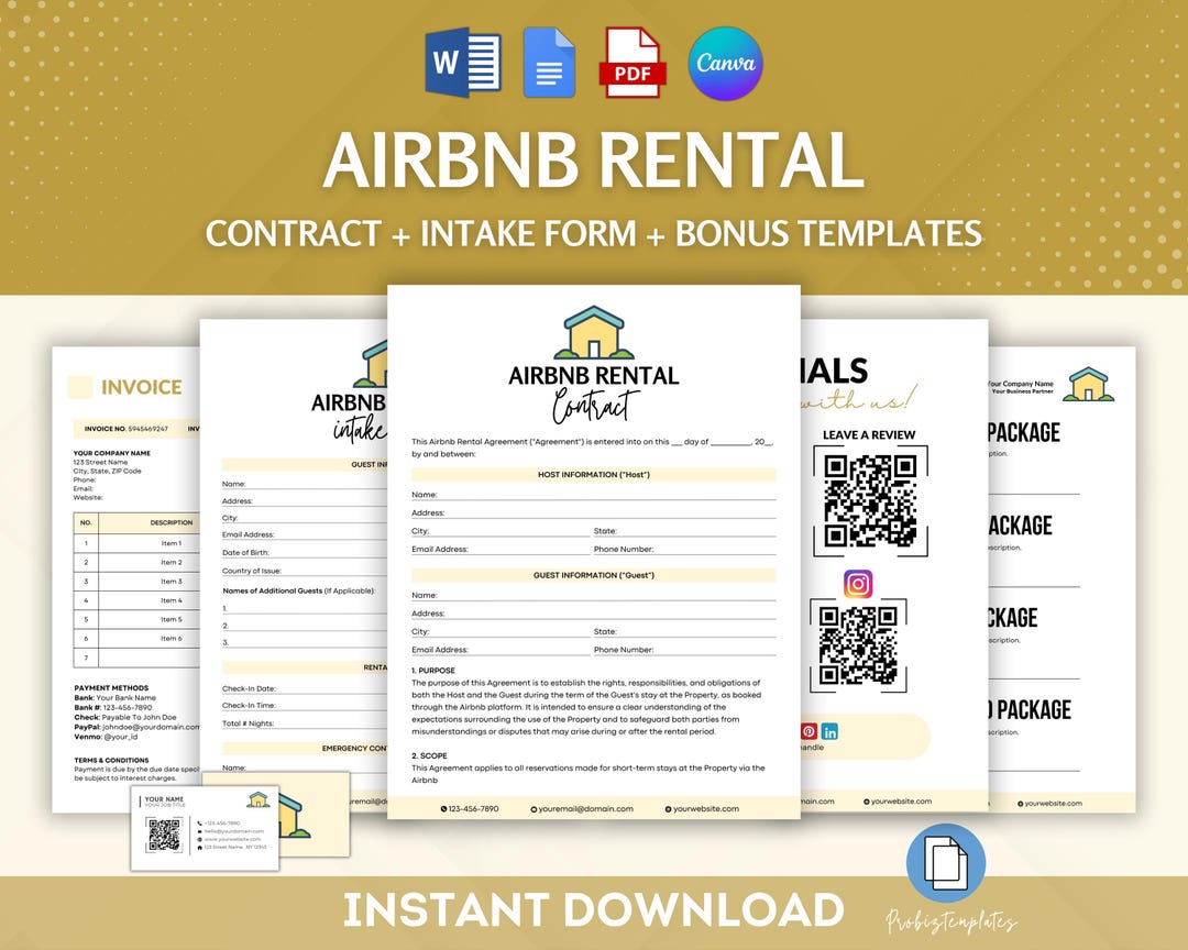 Airbnb Rental Contract Bundle, Vacation Rental Agreement Template ...