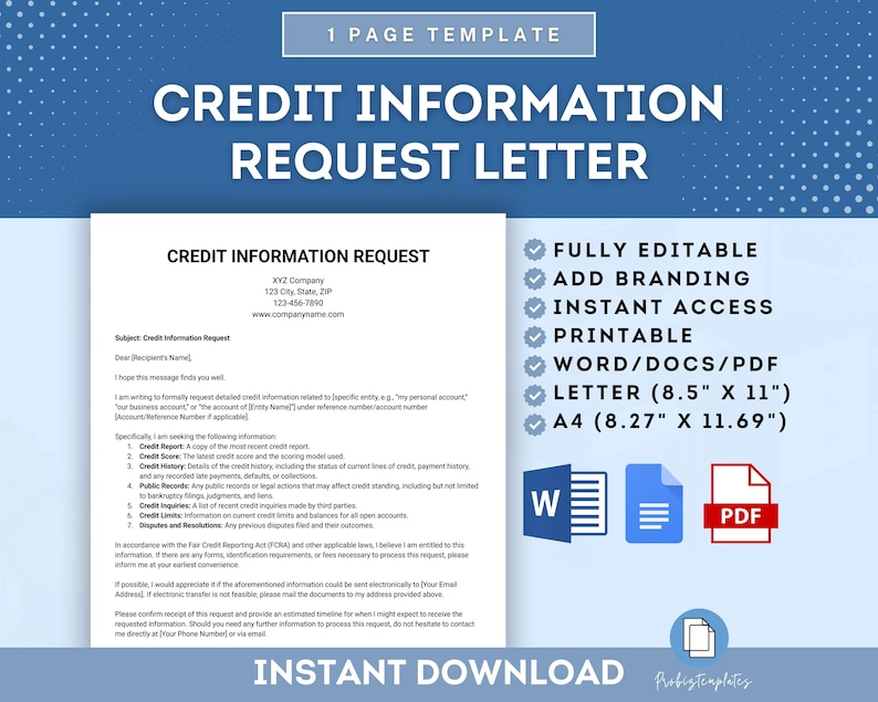 Credit Information Request Letter Template, Credit Report Request ...