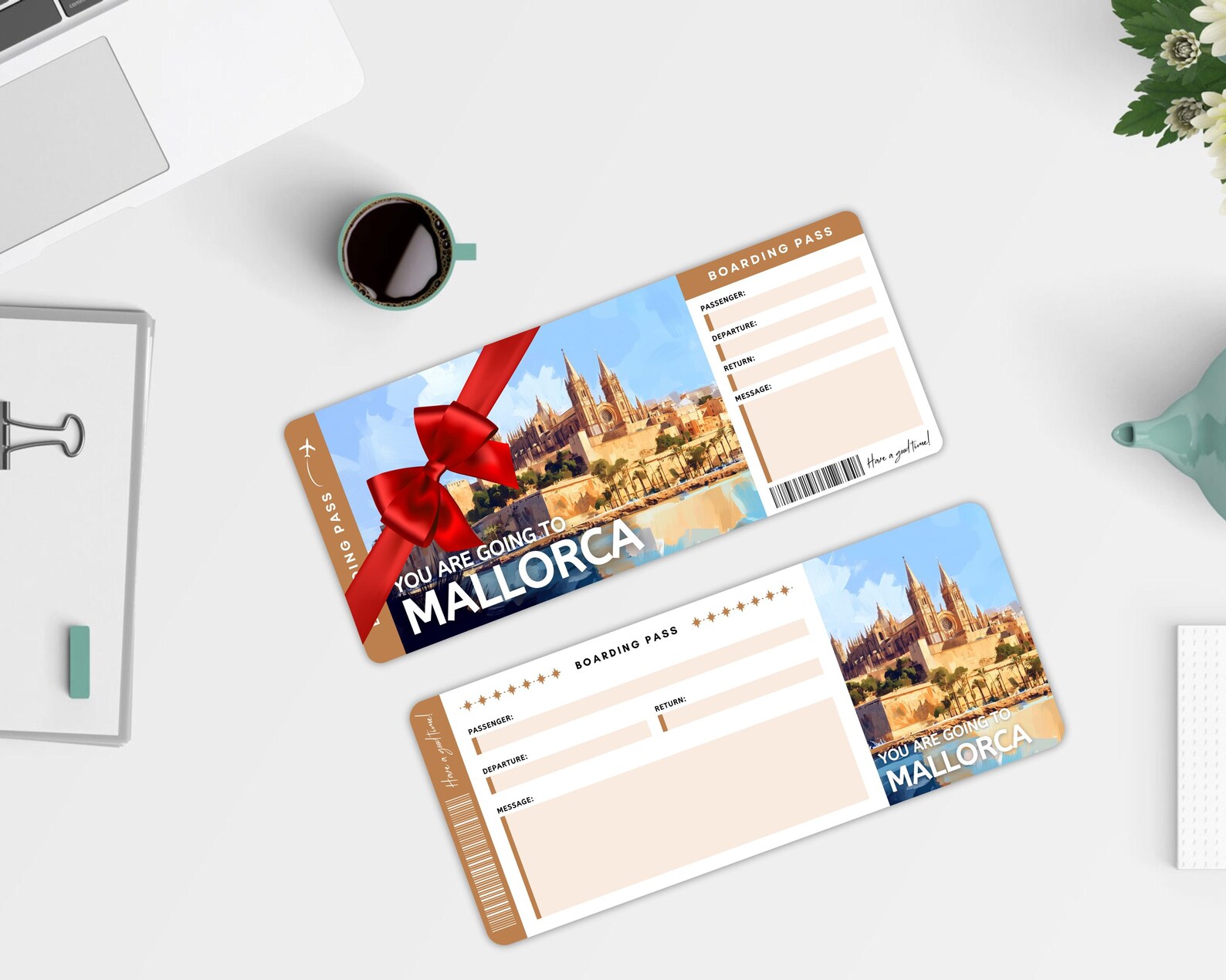 Printable Mallorca Surprise Gift Ticket, Editable Spain Vacation ...