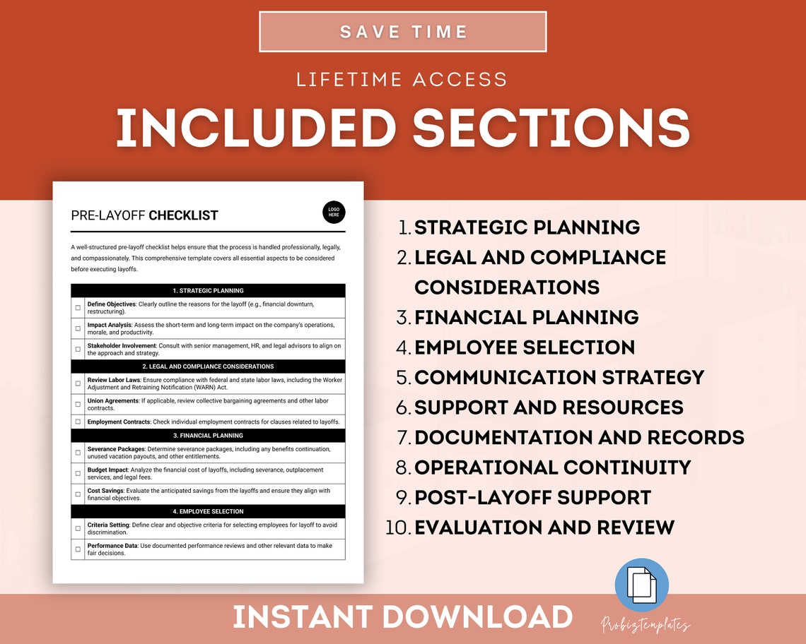Pre-layoff Checklist Template, Employee Layoff Preparation, Layoff ...