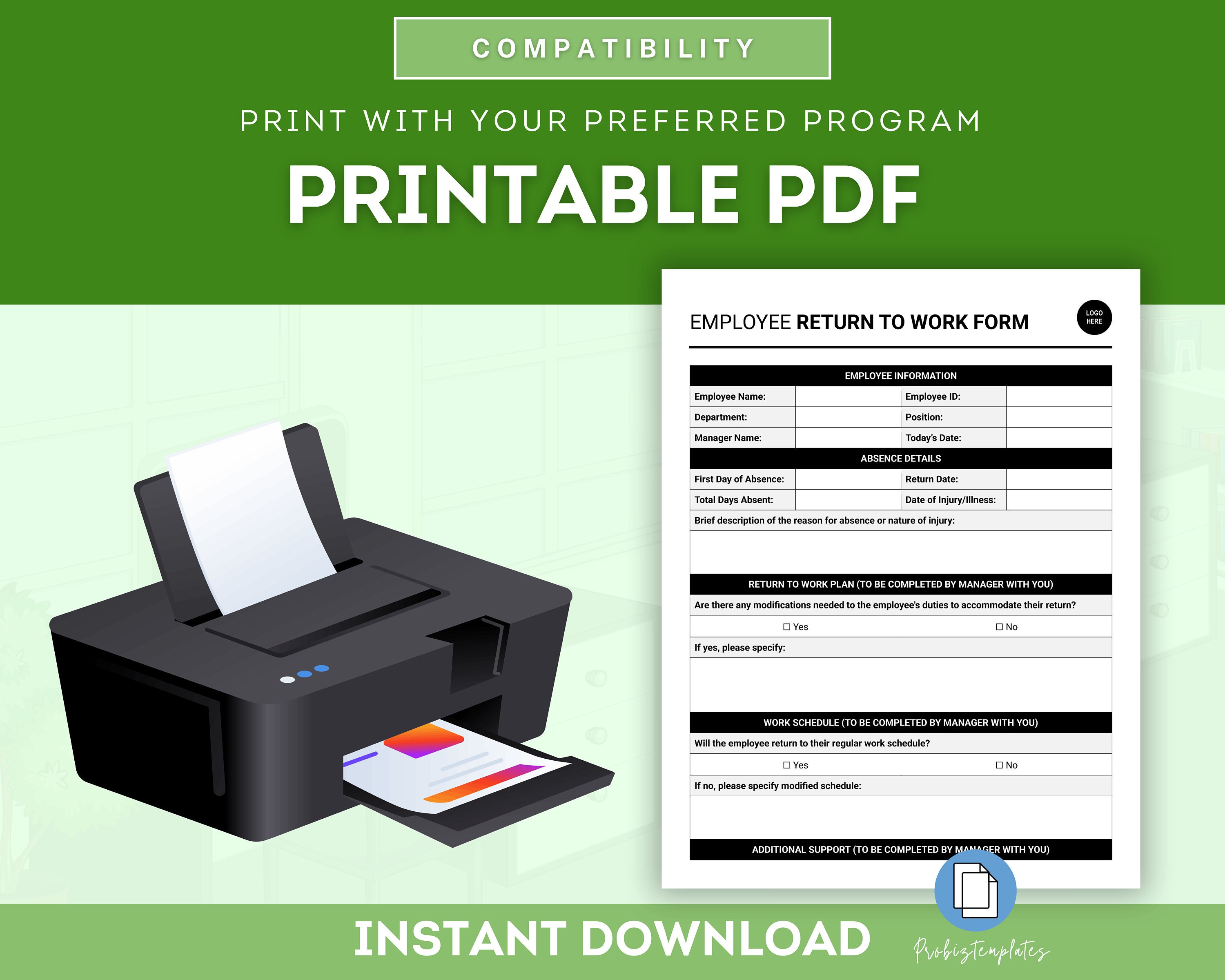 Employee Return to Work Form Template, Back-to-work Form, Return-to ...