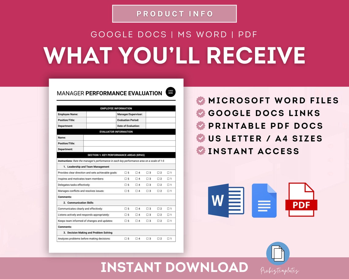 Manager Performance Evaluation Form Template, Management Evaluation ...