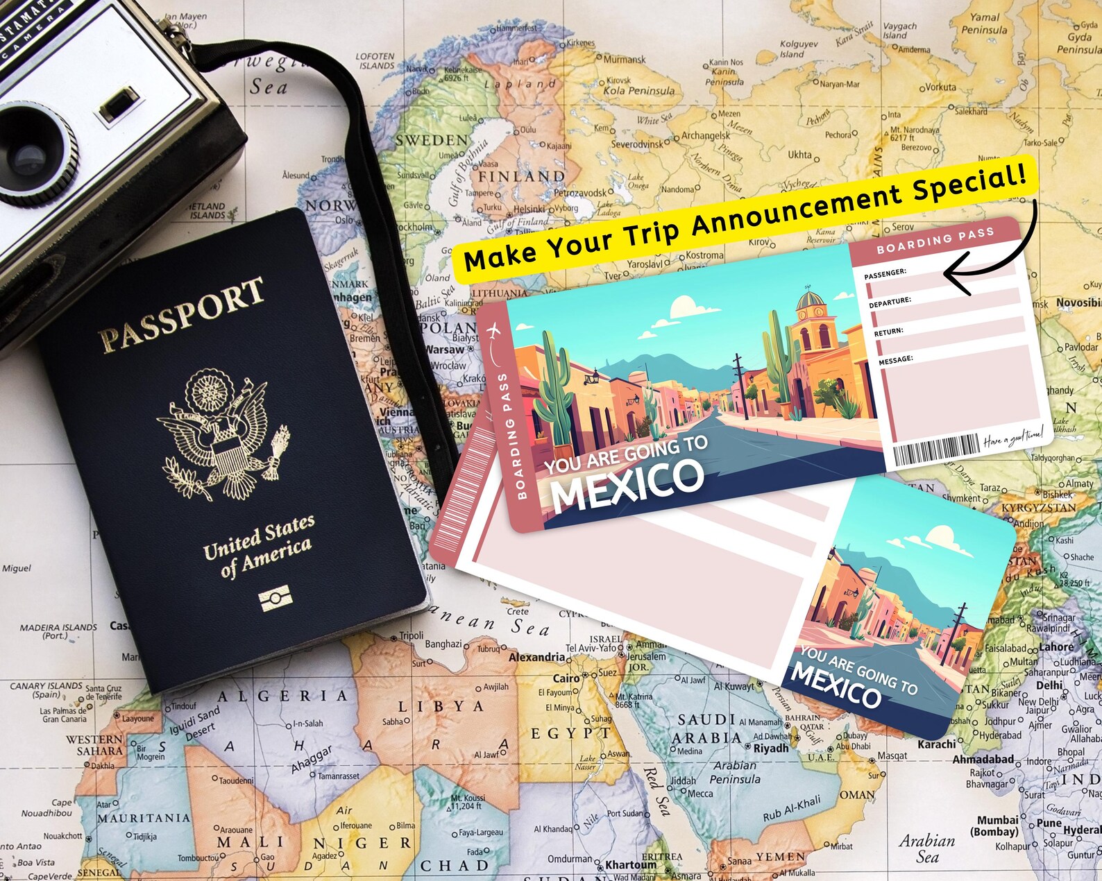 Printable Mexico Surprise Gift Ticket, Editable Cancun Vacation ...