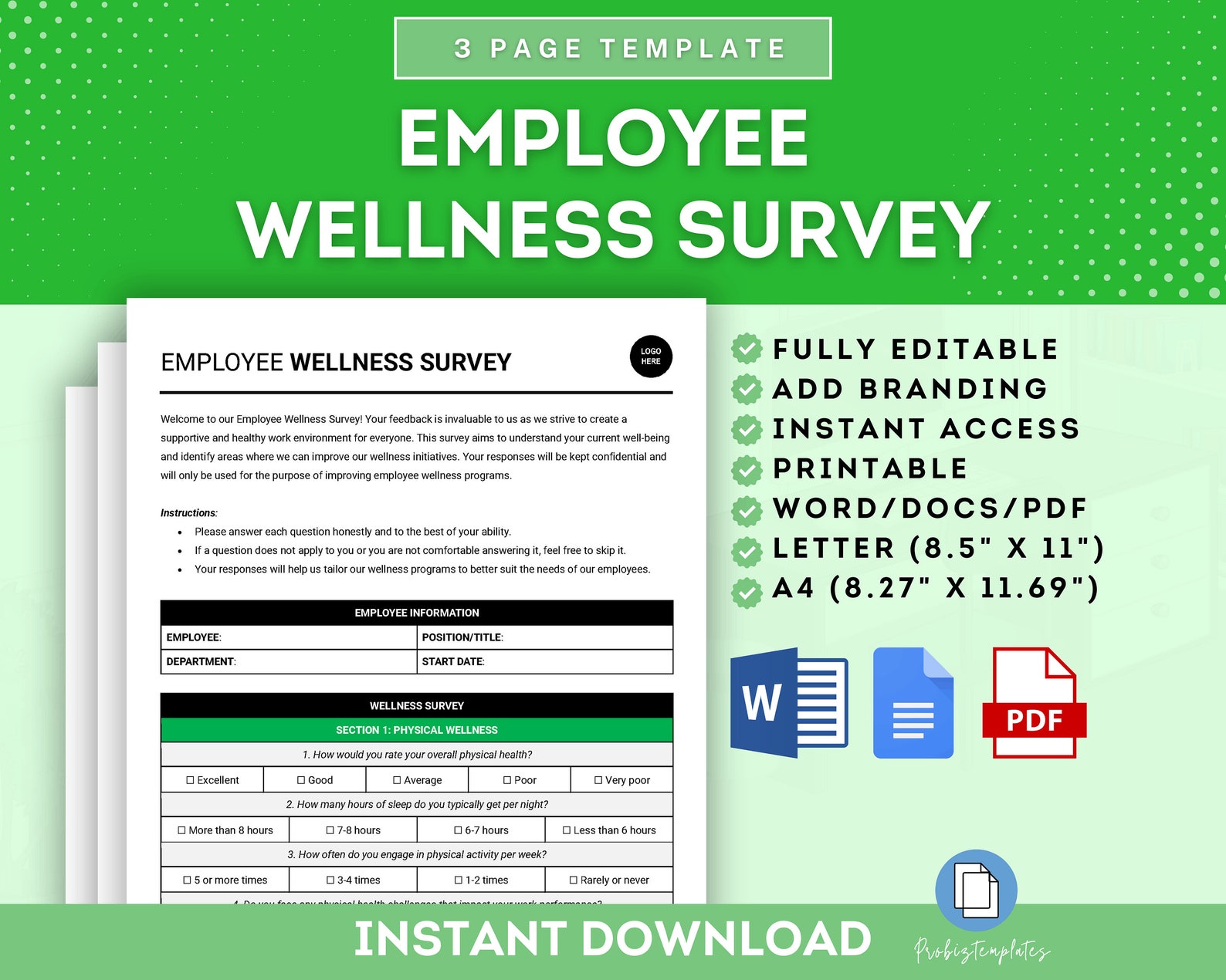 Employee Wellness Survey Template, Workplace Well-being Survey, Staff Wellness Assessment ...