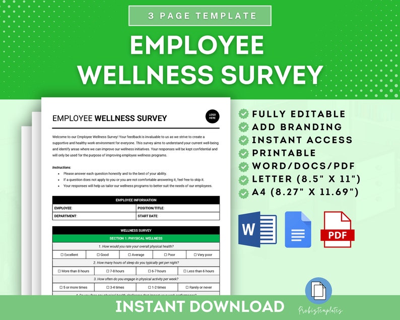 Employee Wellness Survey Template, Workplace Well-being Survey, Staff ... Employee Wellness Survey Template, Workplace Well-being Survey, Staff ...