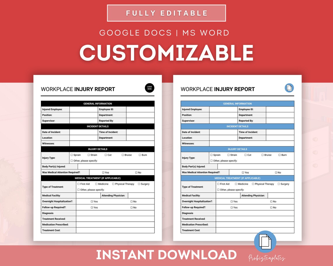 Workplace Injury Report Form Template, Work-related Injury Report ...