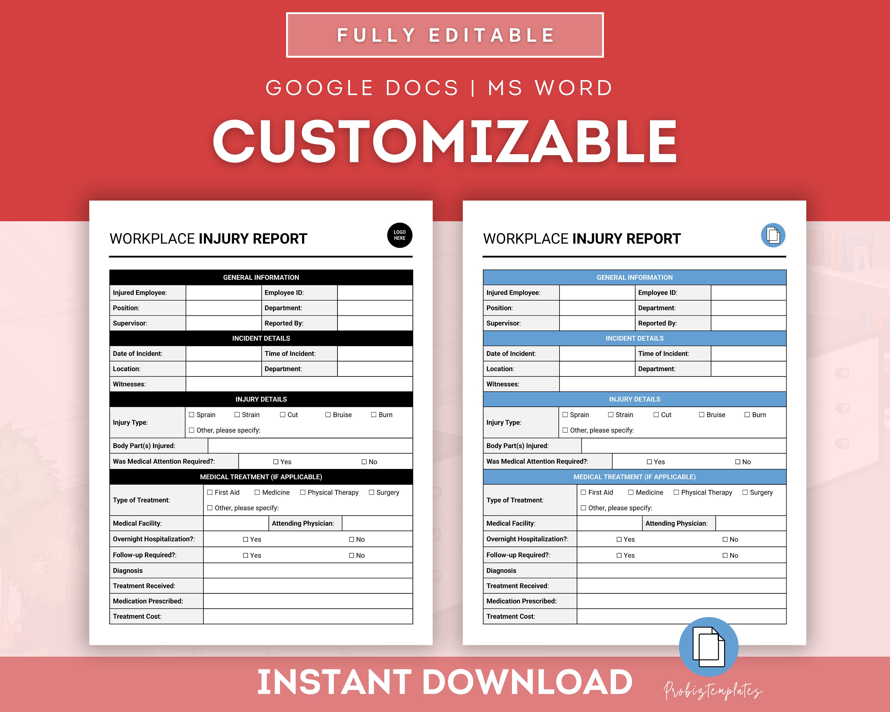 Workplace Injury Report Form Template, Work-related Injury Report ...