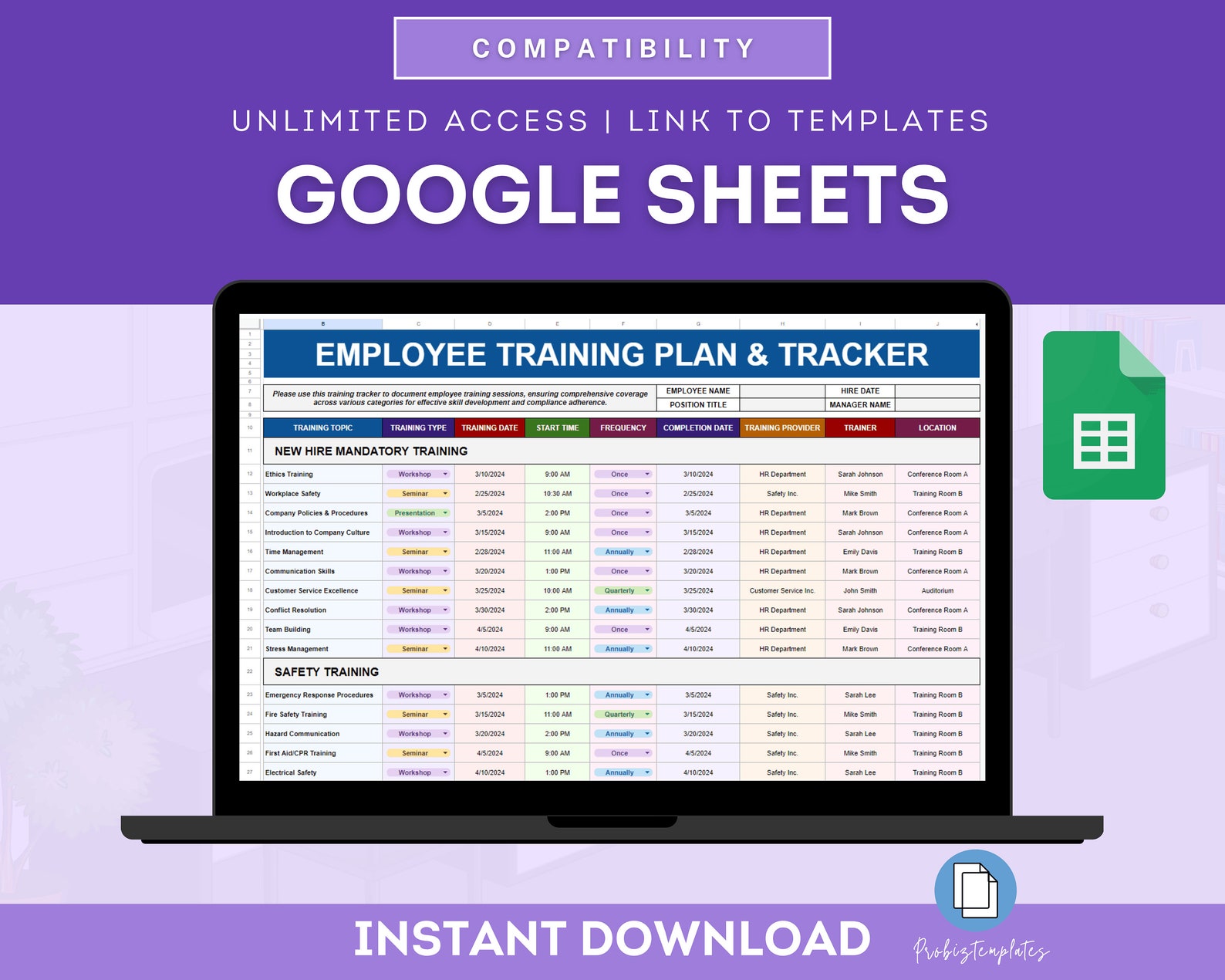 Employee Training Plan and Tracker Template for Microsoft Excel and ...