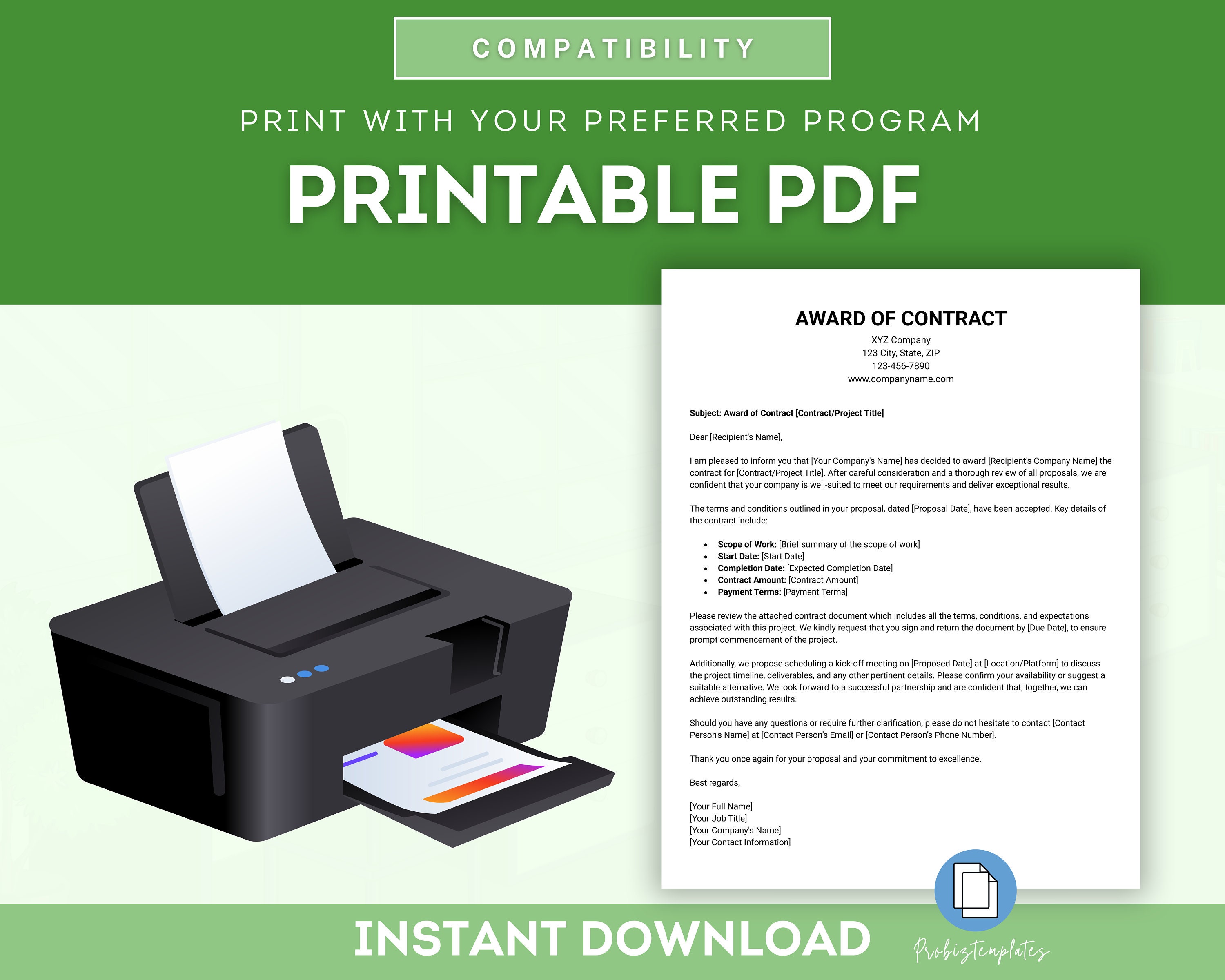 Award of Contract Letter Template, Contract Award Notification Letter ...