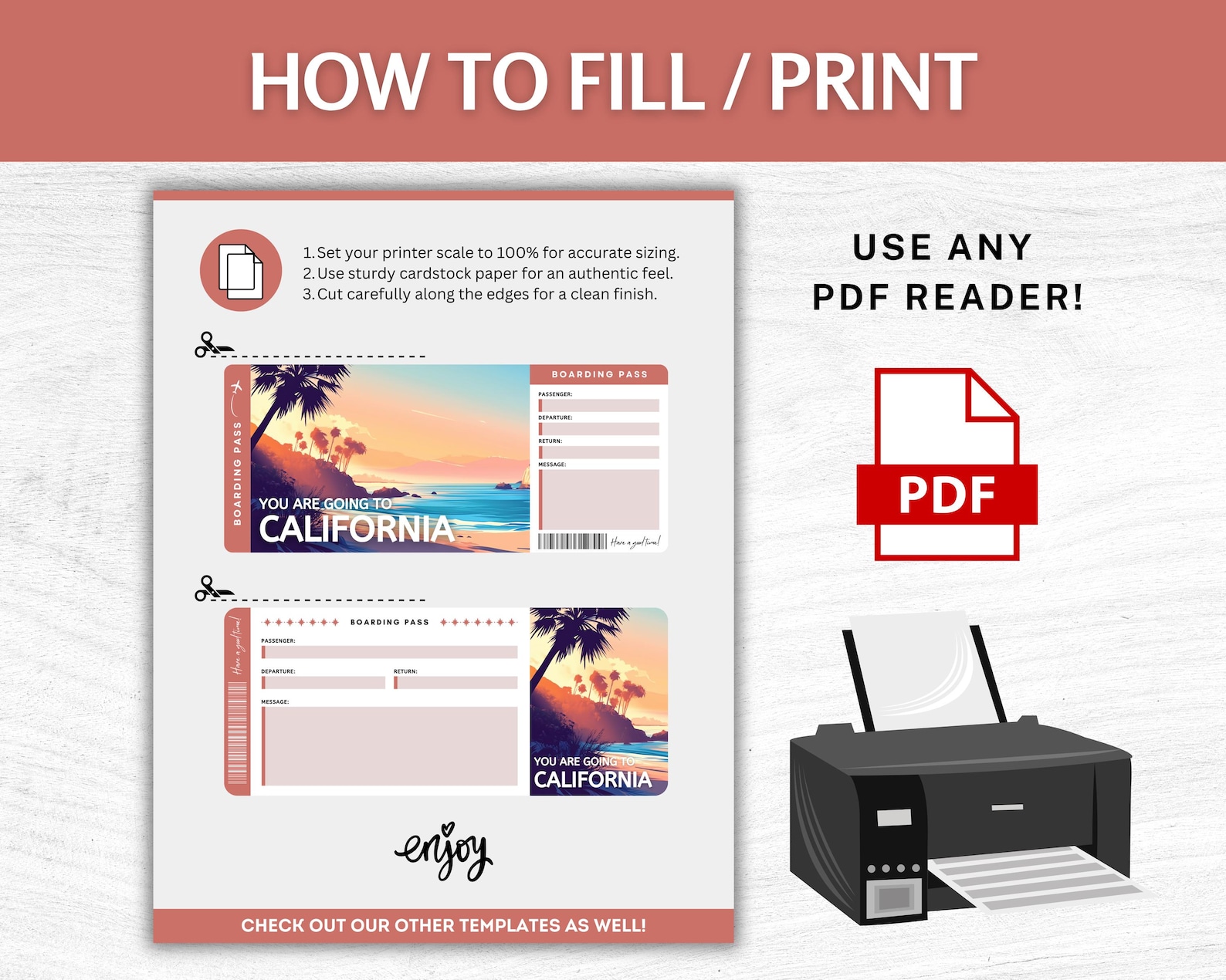 Printable California Surprise Gift Ticket, Editable Los Angeles ...