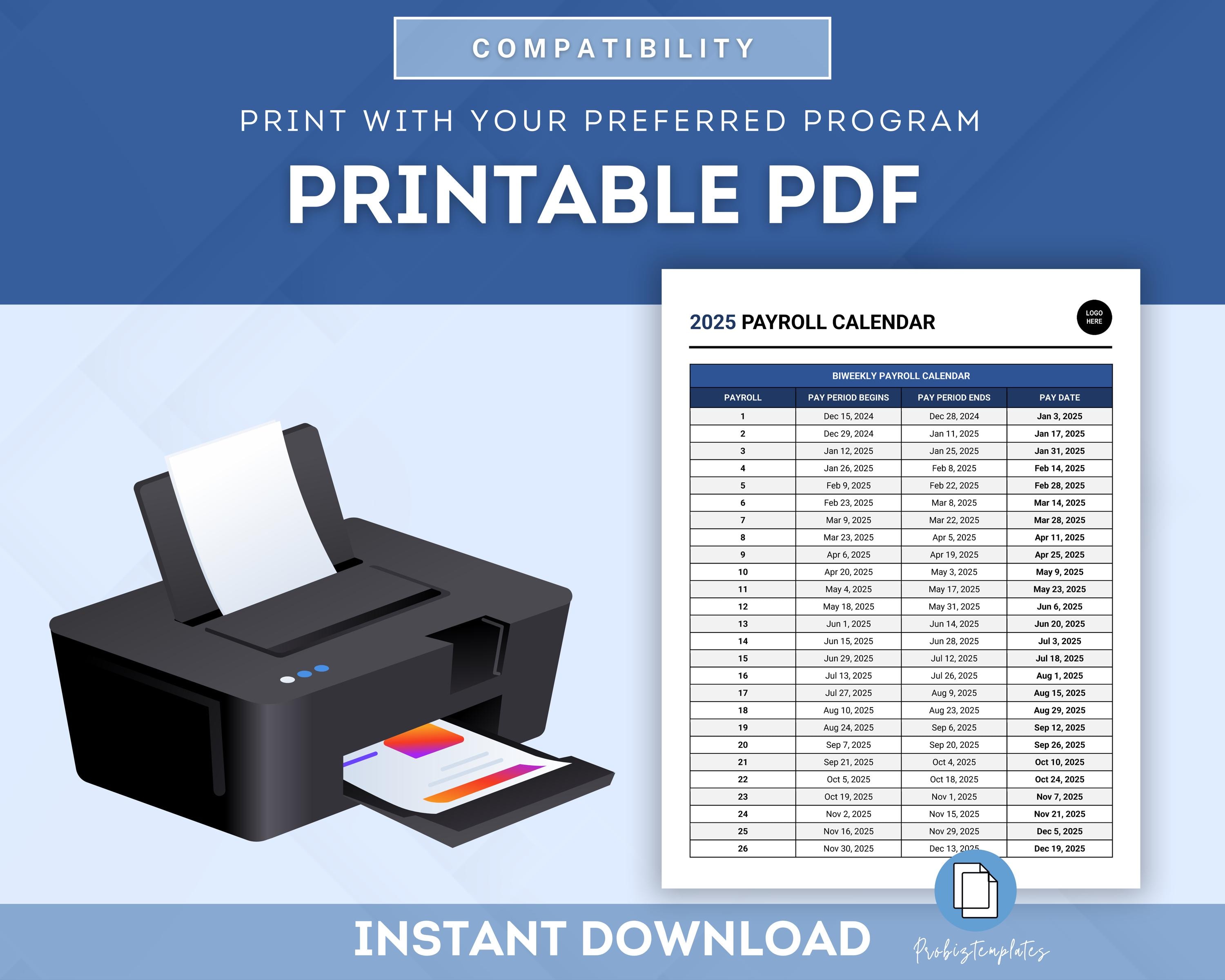 2025 Payroll Calendar, Biweekly, Weekly, Semi-monthly, Monthly Payroll ...
