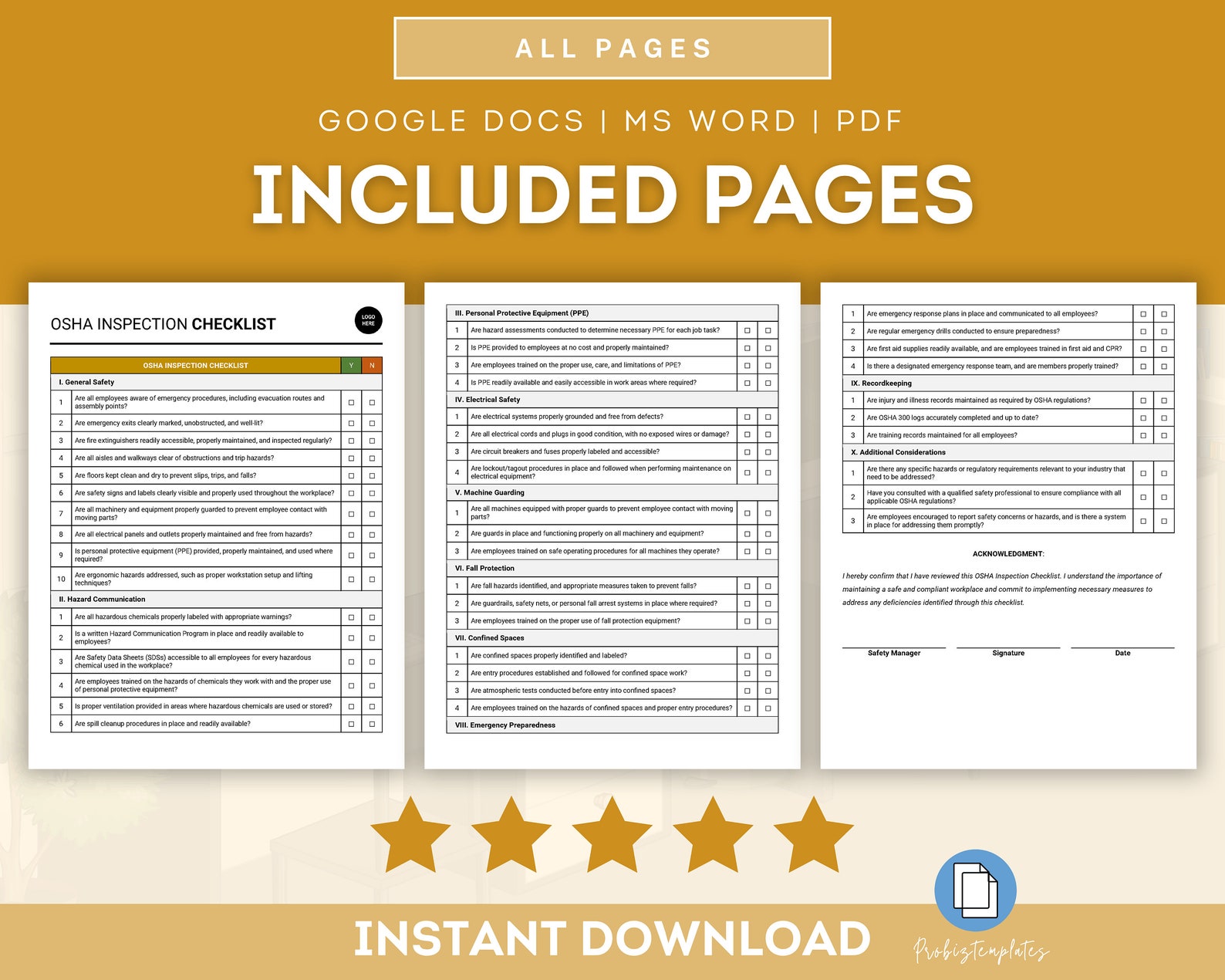 OSHA Inspection Checklist Template, Occupational Safety Evaluation Form ...