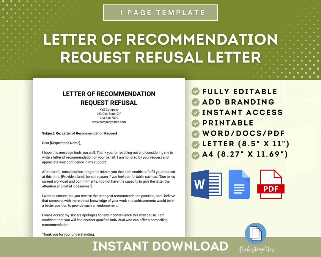 Letter of Recommendation Request Refusal Template, Refusal to Provide ...