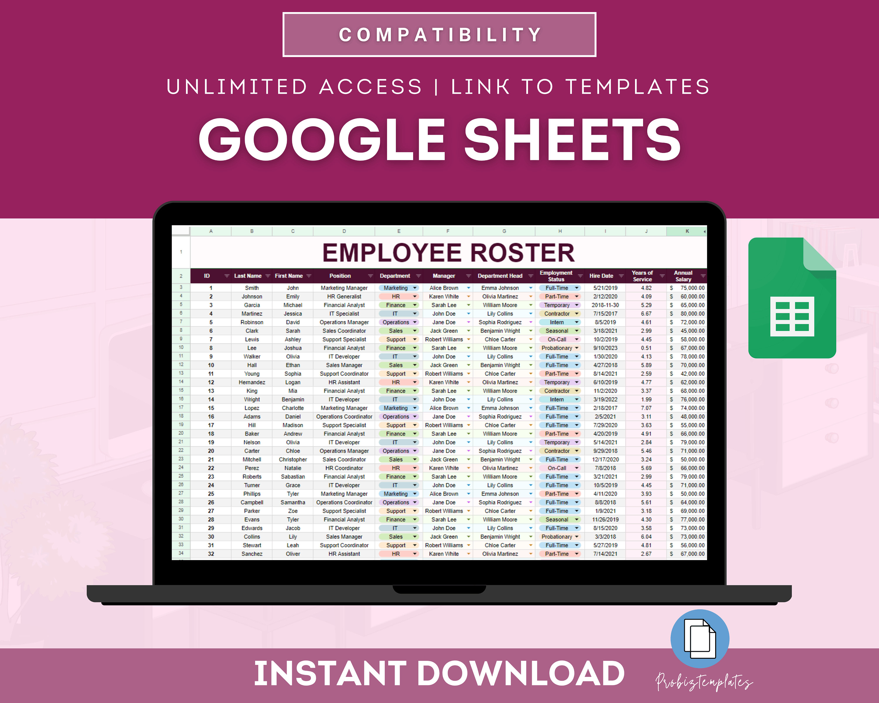 Employee Roster Template, Staff Database Template, Personnel Records ...