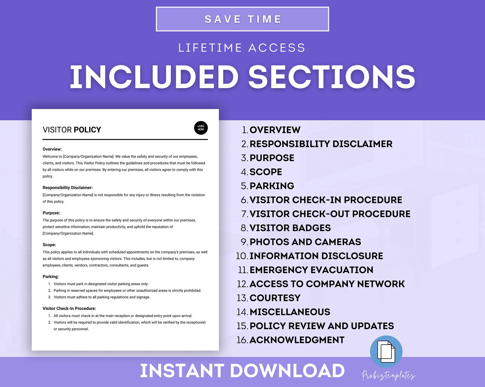 Visitor Policy Template, Company Premises Visitor Guidelines Policy, Workplace Visitation ...