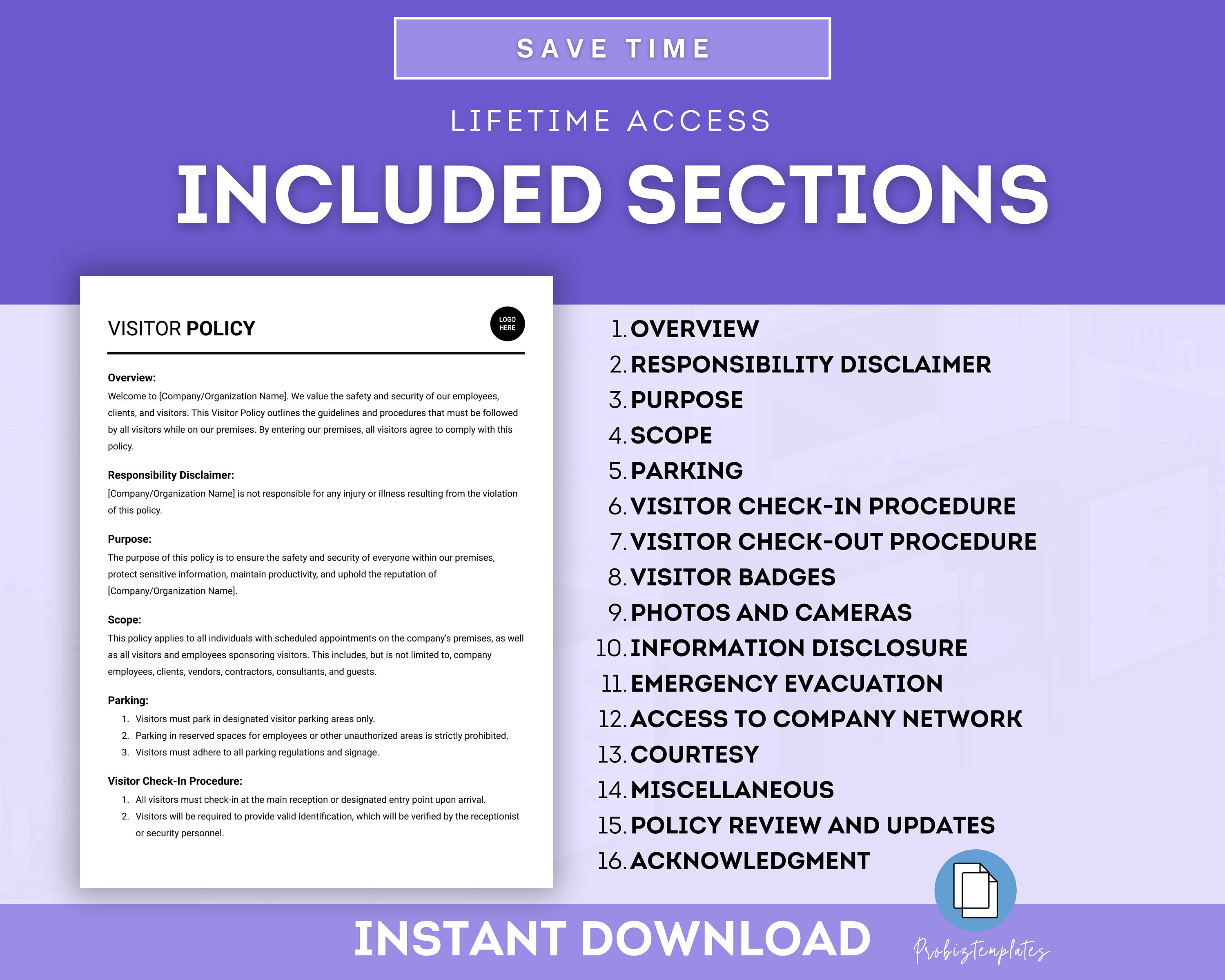 Visitor Policy Template, Company Premises Visitor Guidelines Policy ...