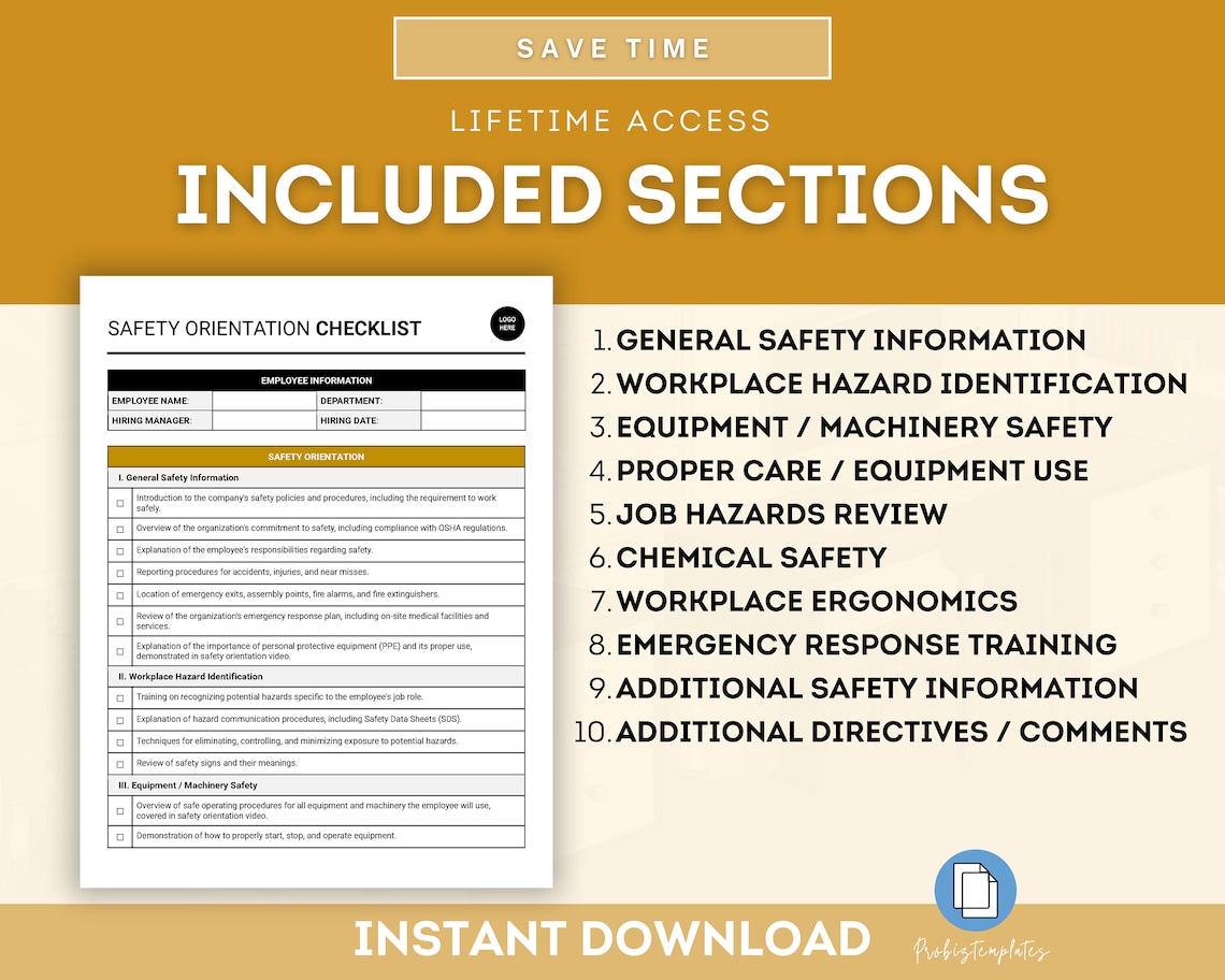 Safety Orientation Checklist, Workplace Safety Introduction Checklist ...