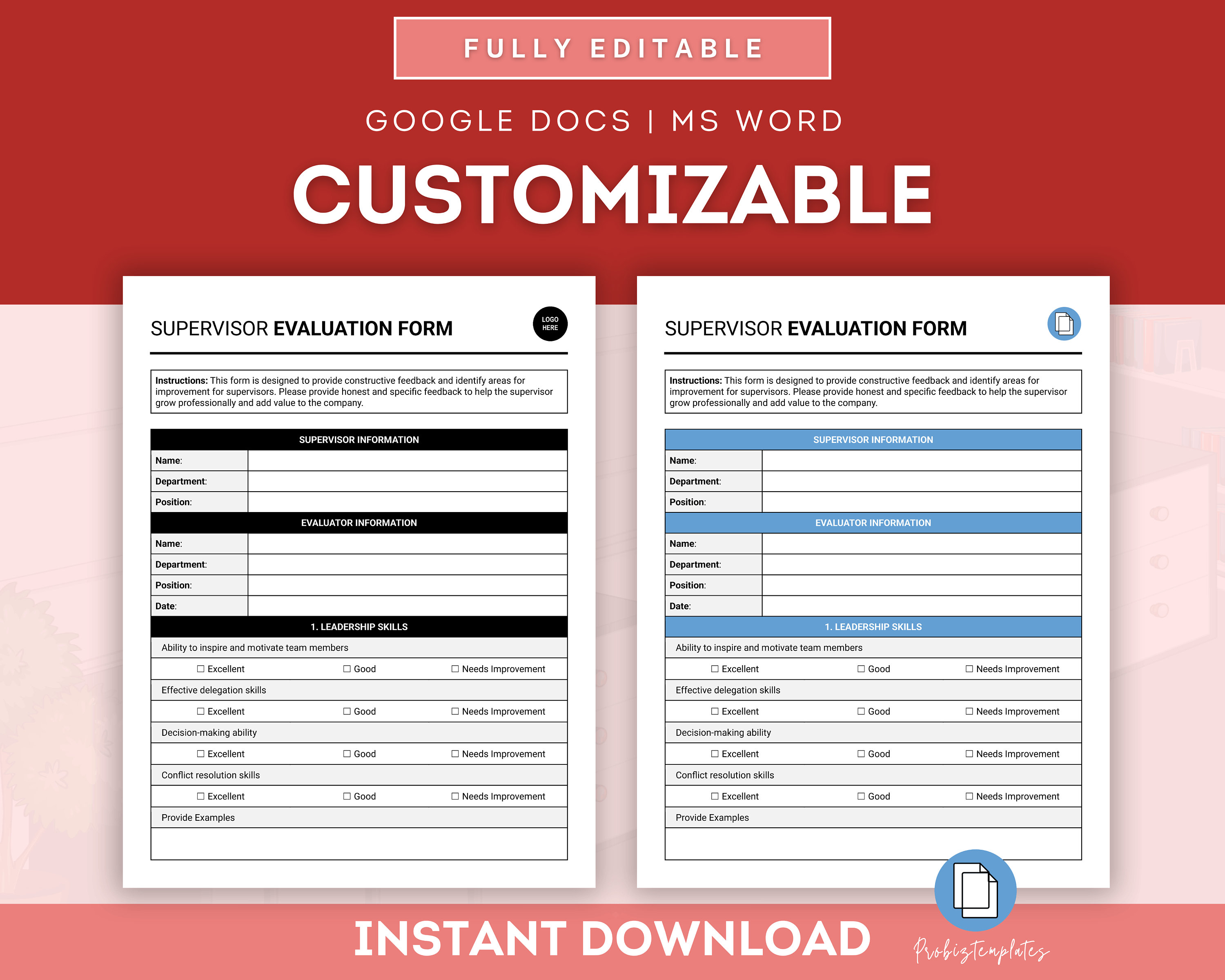 Supervisor Evaluation Form Template, Manager Performance Review Form ...