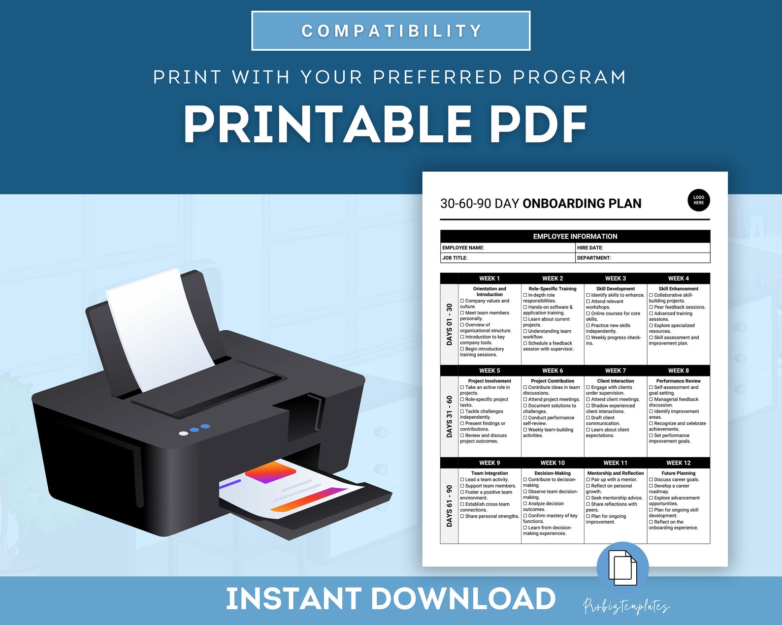 Employee 30-60-90 Day Onboarding Plan, HR Onboarding Template, New Hire ...