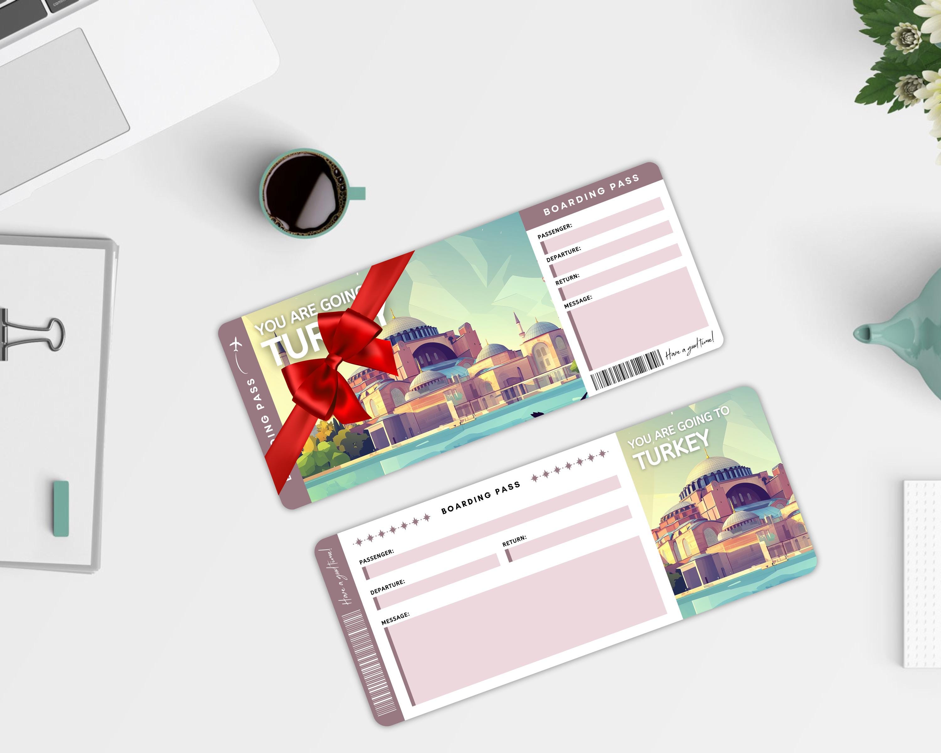 Printable Turkey Surprise Gift Ticket, Editable Istanbul Vacation ...